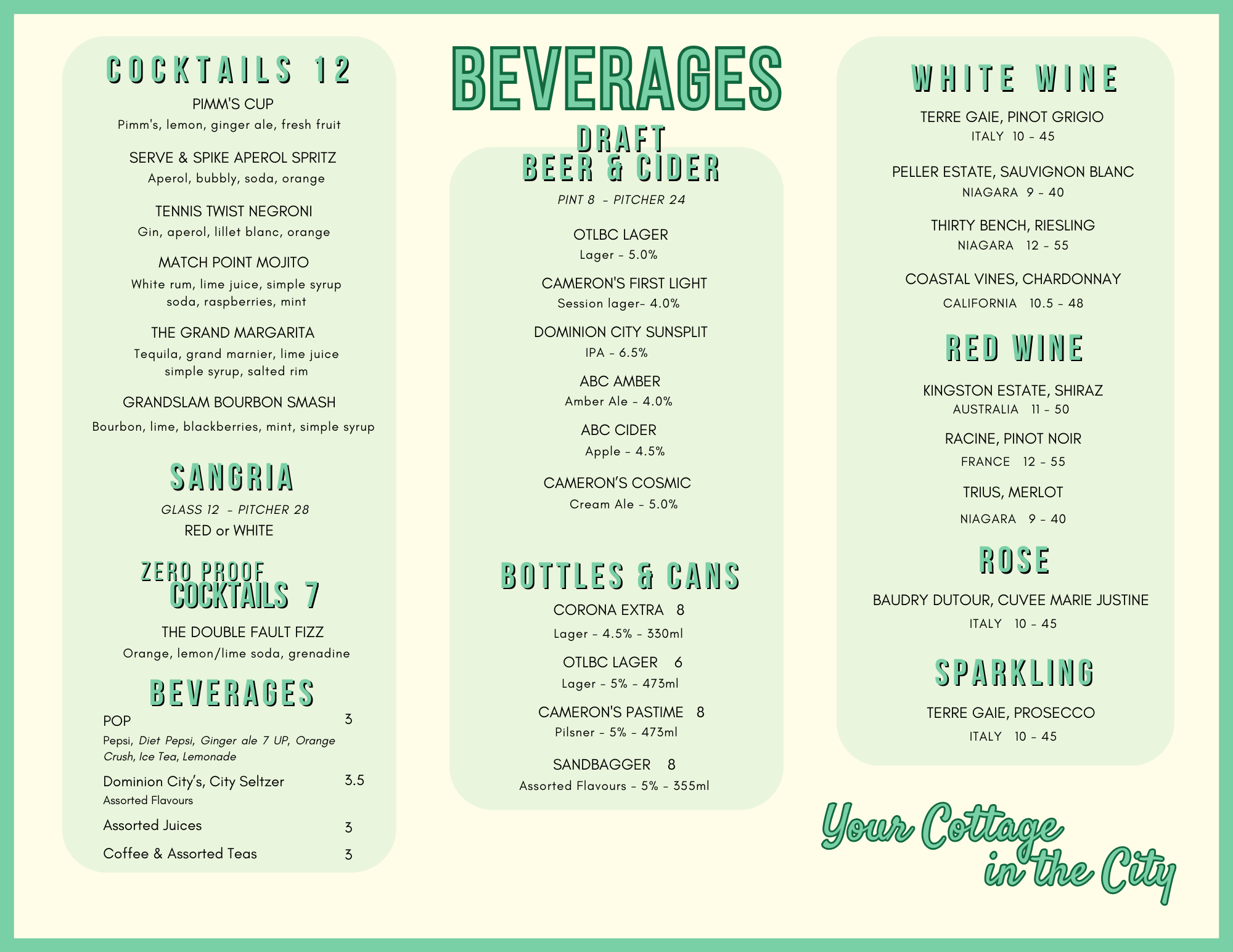 CAMERON MENU — The Cameron