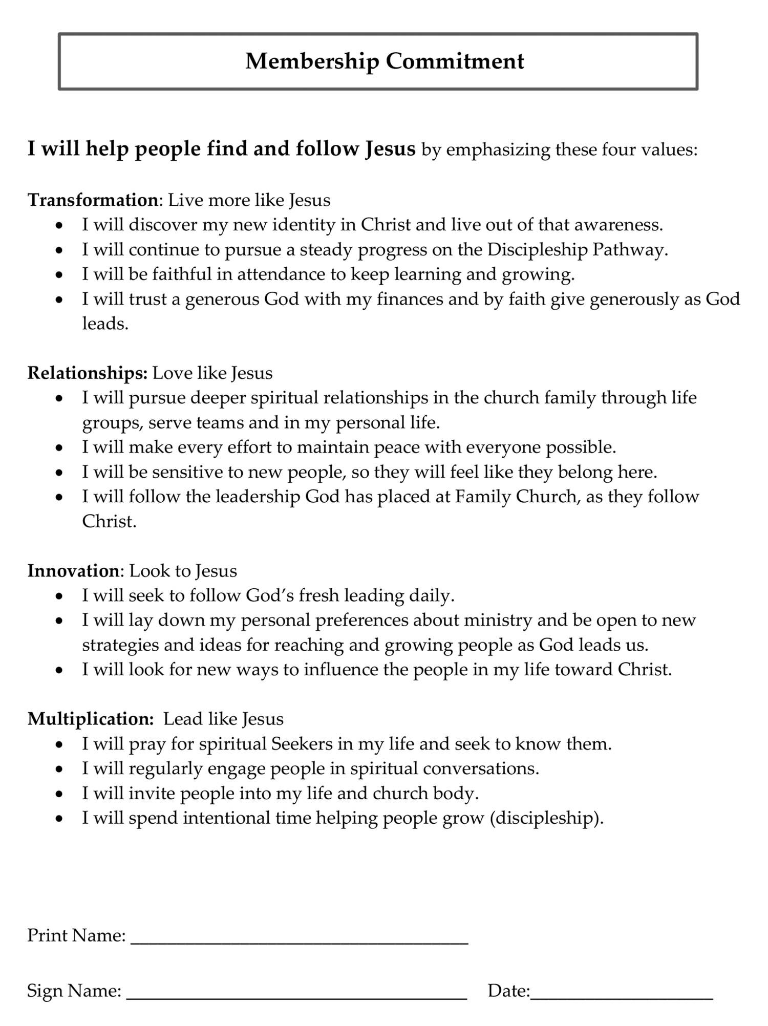 Membership Commitment — Family Church