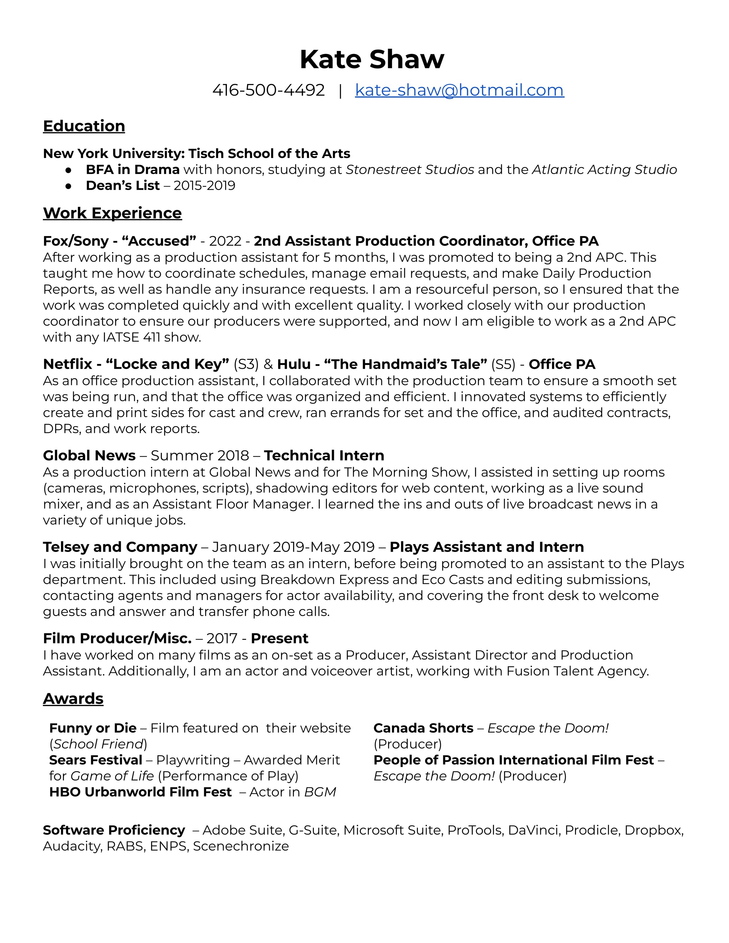 Resume — Kate Shaw