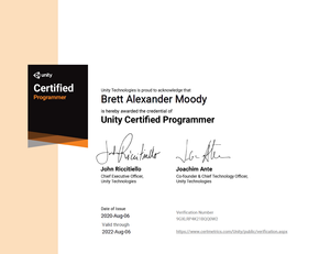 I am now a Unity Certified Programmer! — Brett Alexander Moody