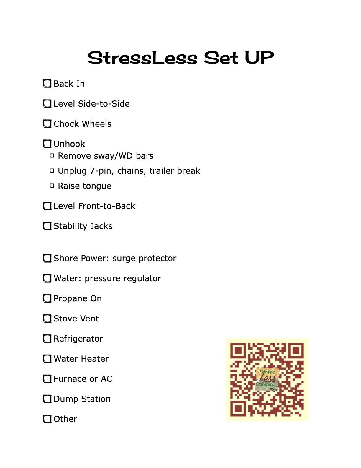 Free downloadable customizable RV check lists