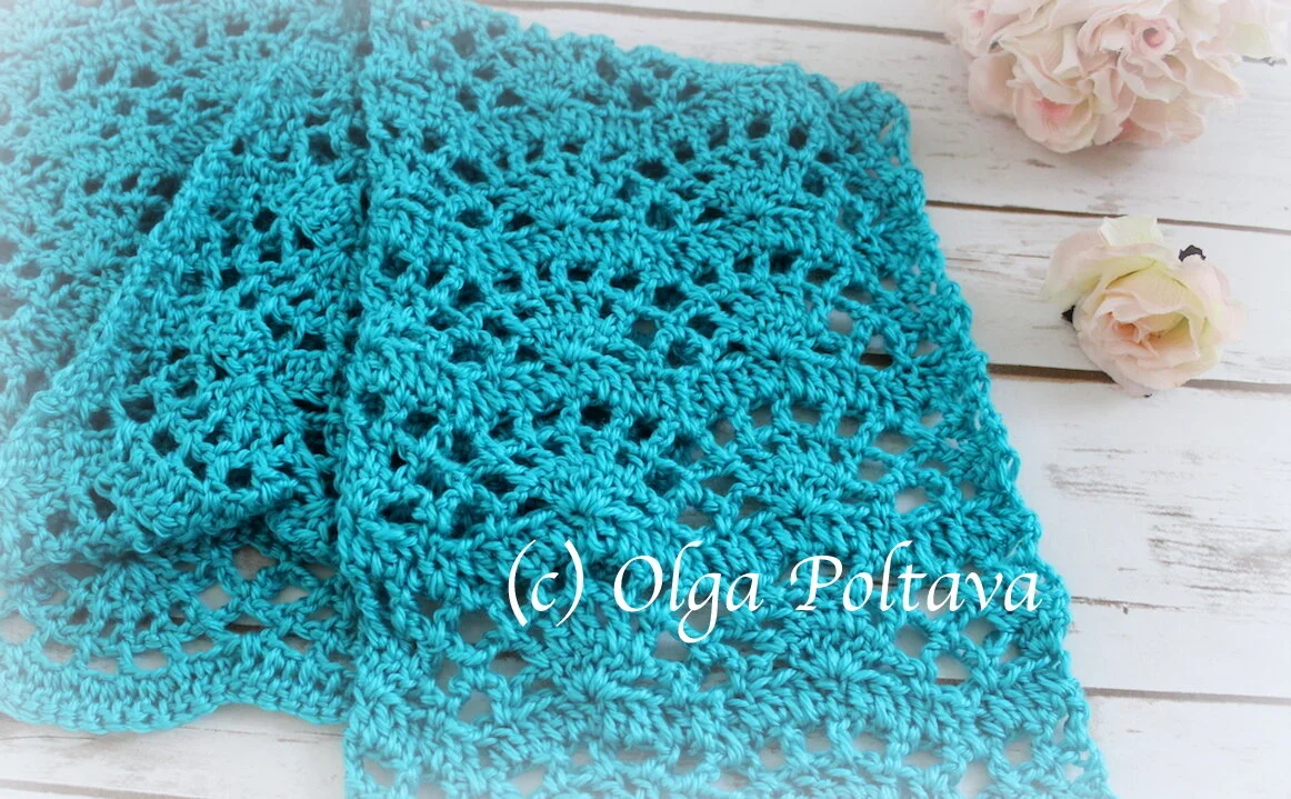 How to Crochet Lacy Fans Scarf, Crochet Video Tutorial — Olga Poltava
