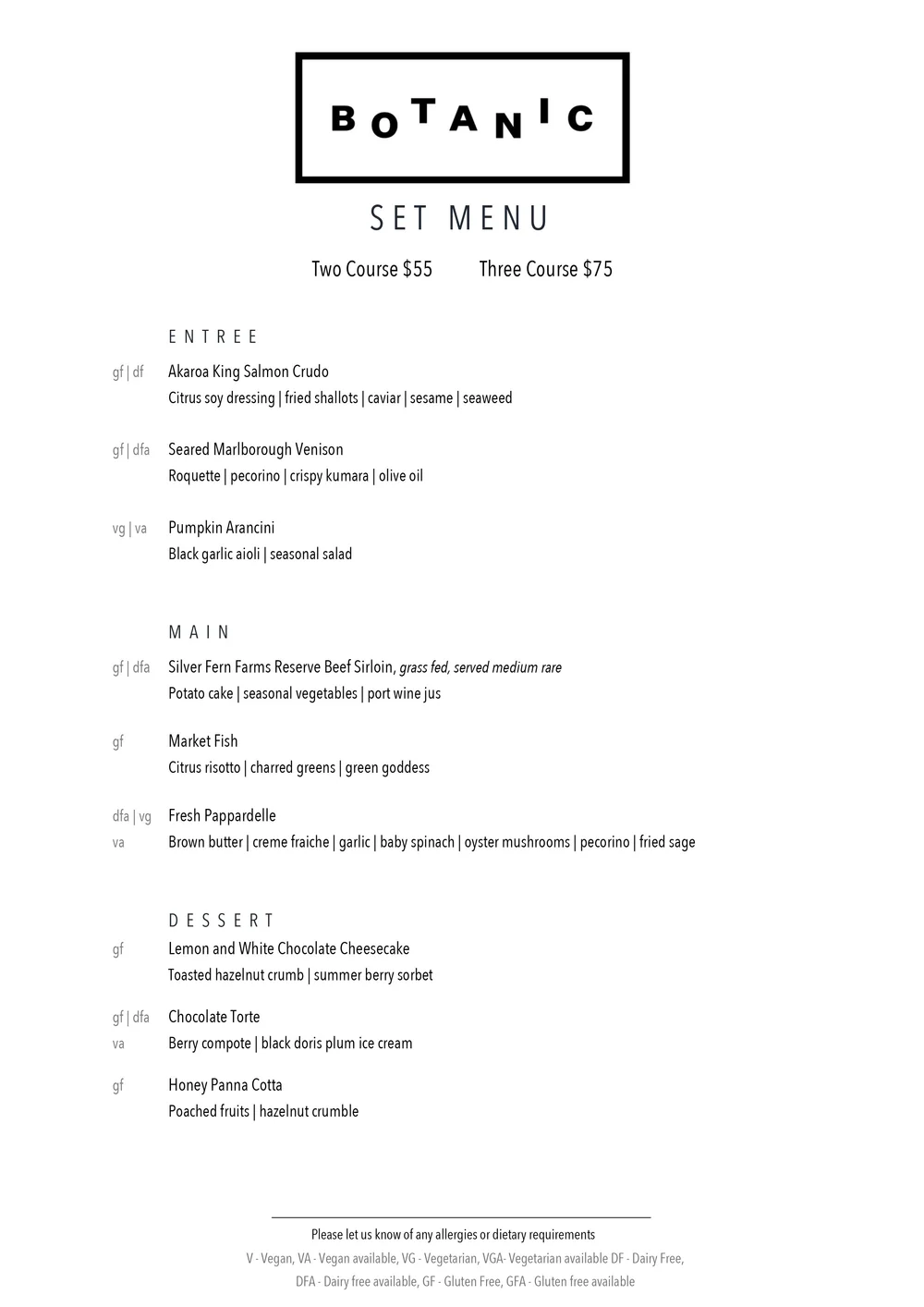 Set Menu — Botanic