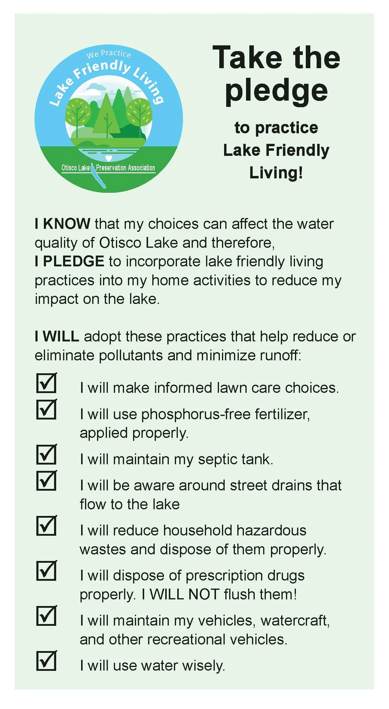 Pledge Page — Otisco Lake Preservation Association