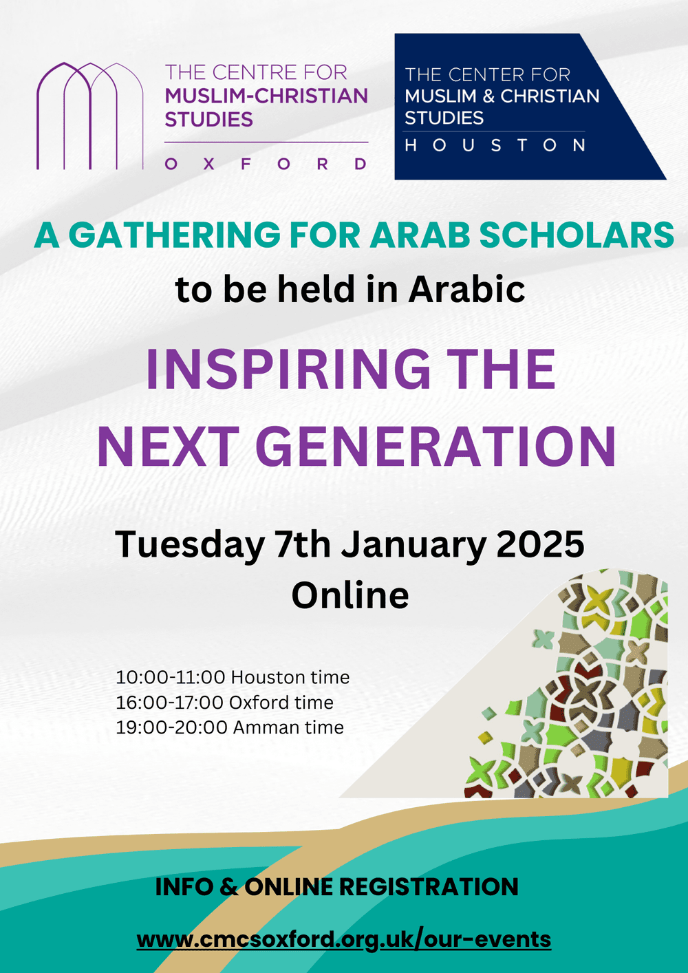 "Inspiring the Next Generation" (for Arab Scholars): Tues 7 Jan 2025 ...