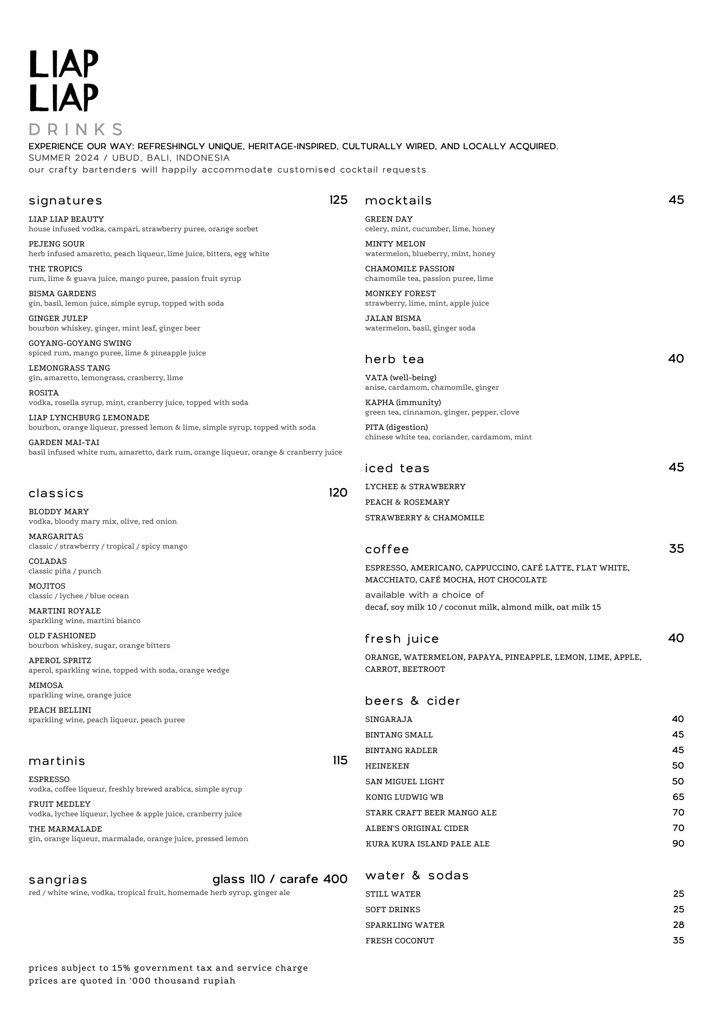 Menu at Liap Liap Ubud – Modern Indonesian Grill Restaurant — Liap Liap ...