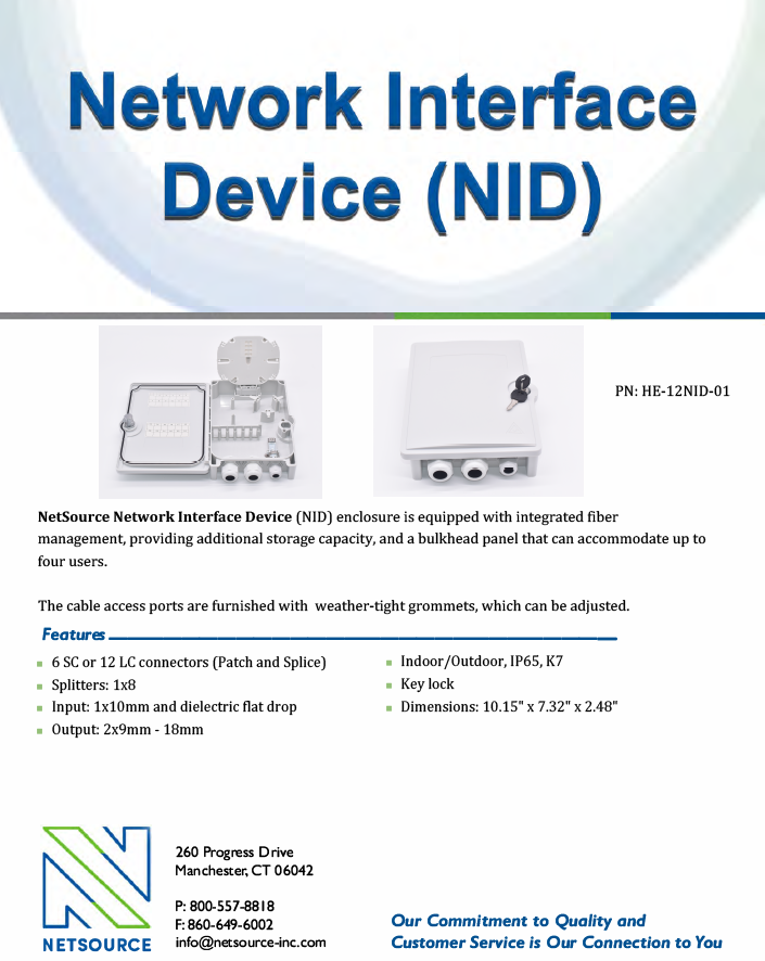 Fiber Optic Broadband Catalog & Cut Sheets | Netsource, USA