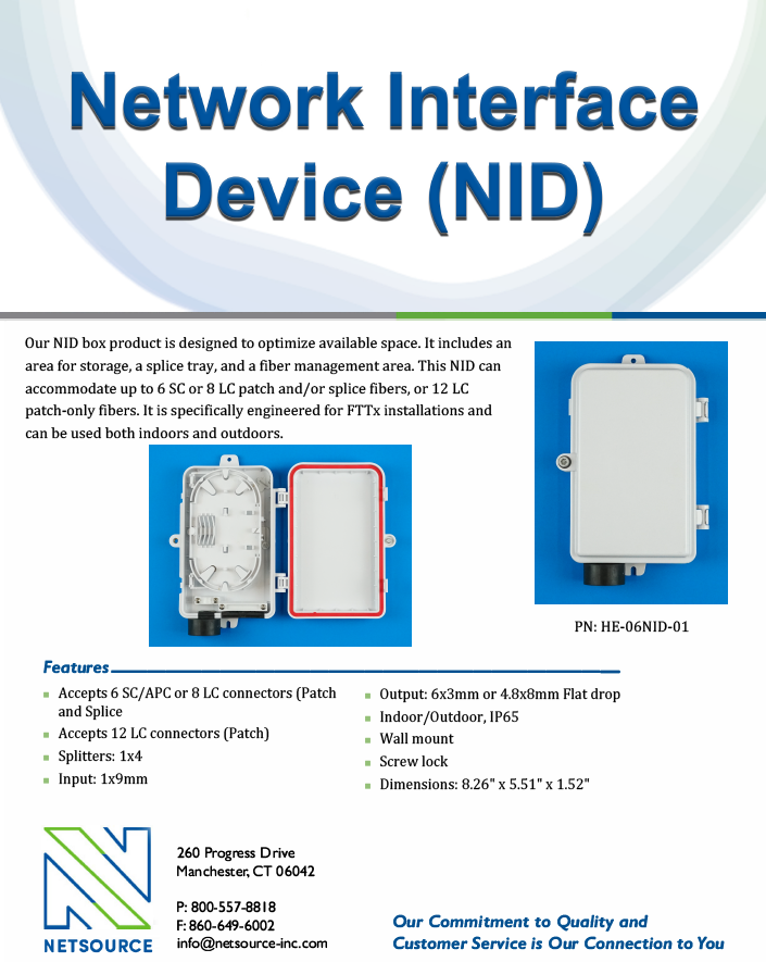 Fiber Optic Broadband Catalog & Cut Sheets | Netsource, USA