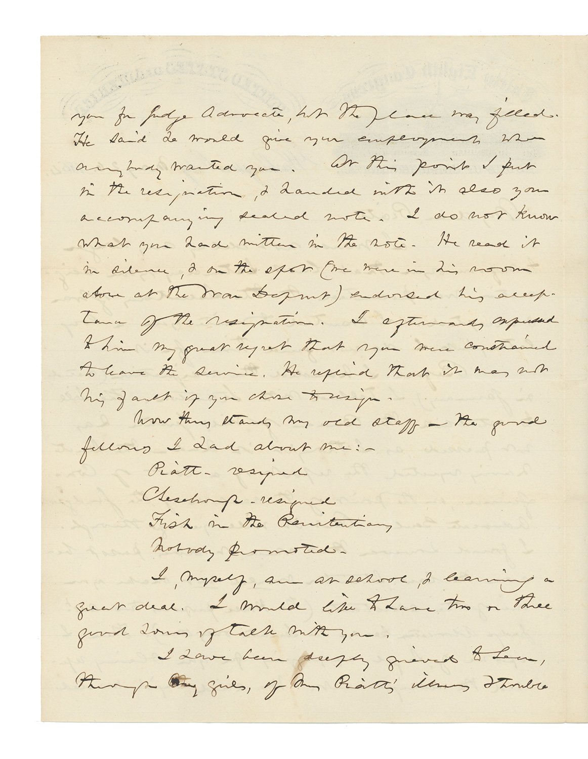 1864 Civil War Letter by General Robert C. Schenck, Lamenting the ...