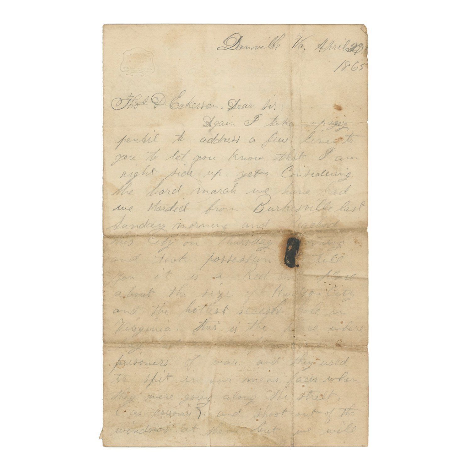Group of 1865 Civil War Letters by Private David T. Eckerson, 1st New ...