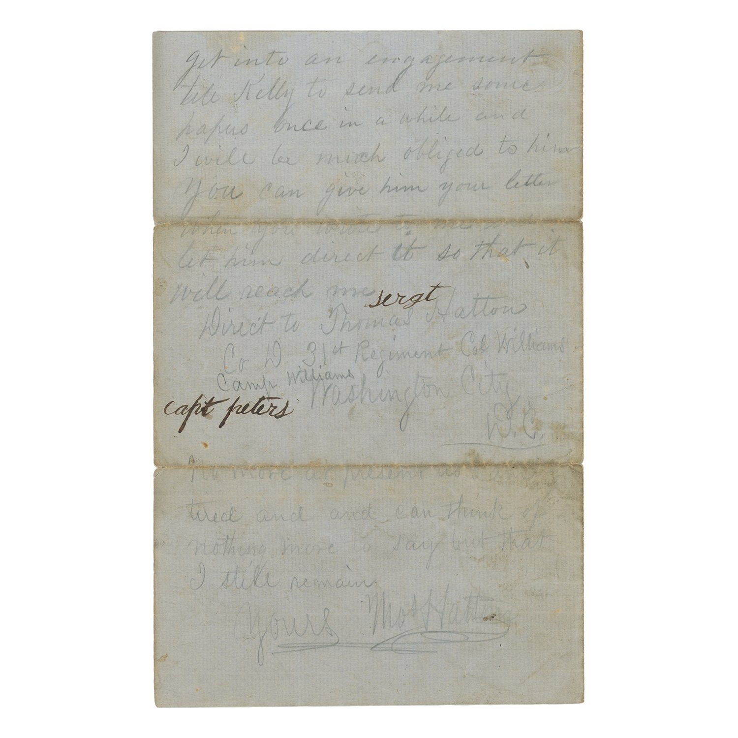 1861 Civil War Letter by Private Thomas Hatton, 31st / 82nd ...