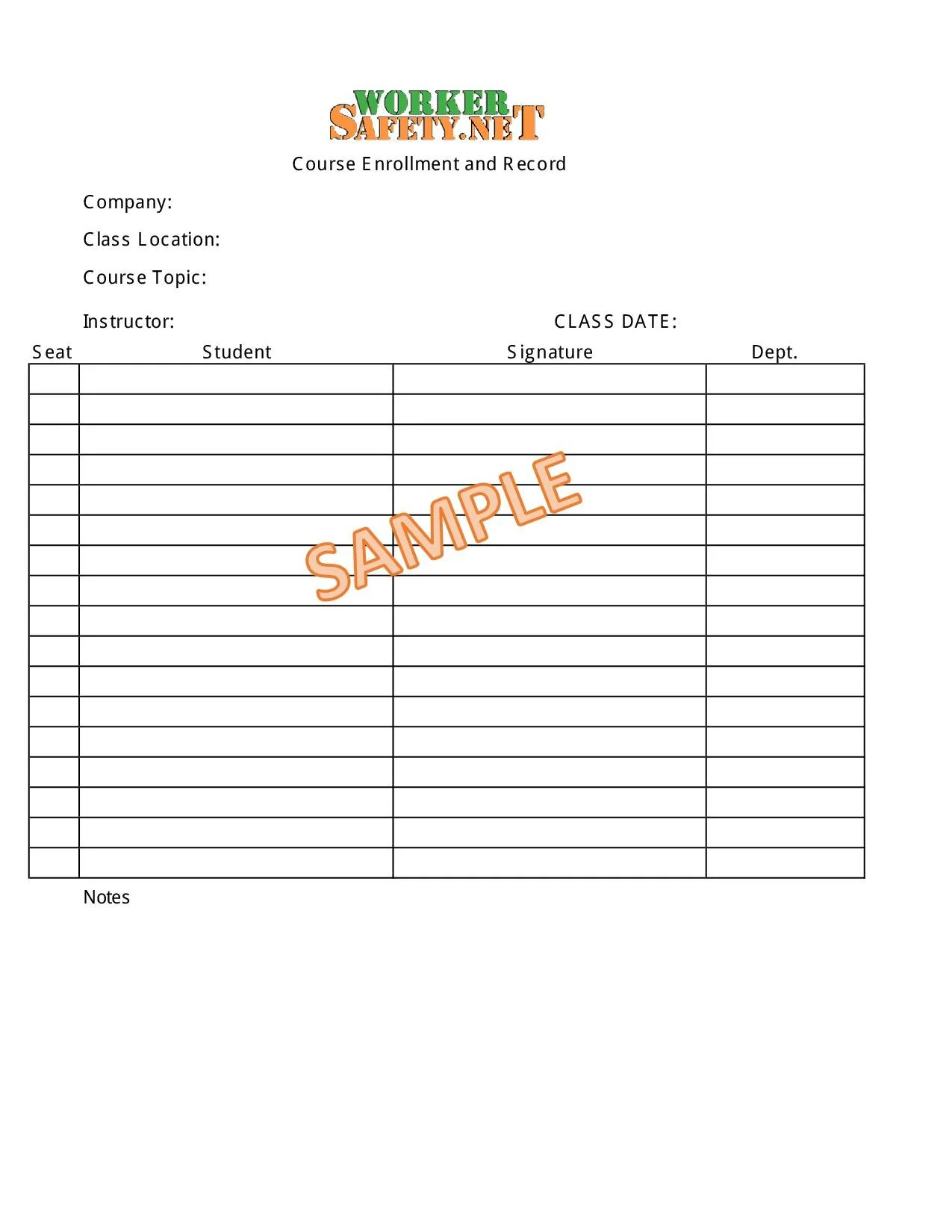 SAMPLE TRAINING RECORD Worker Safety Net SAMPLE TRAINING RECORD Worker Safety Net