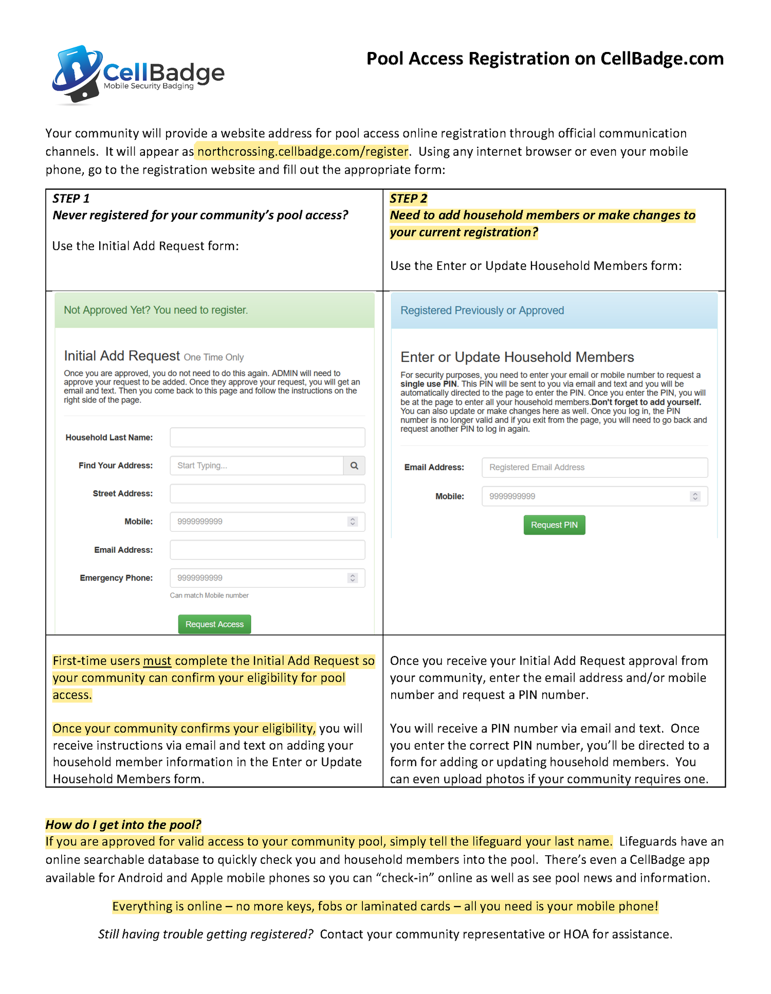 Pool Pass Registration — North Crossing