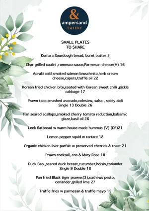 Menu | Orakei Bay & Remuera | Ampersand Eatery