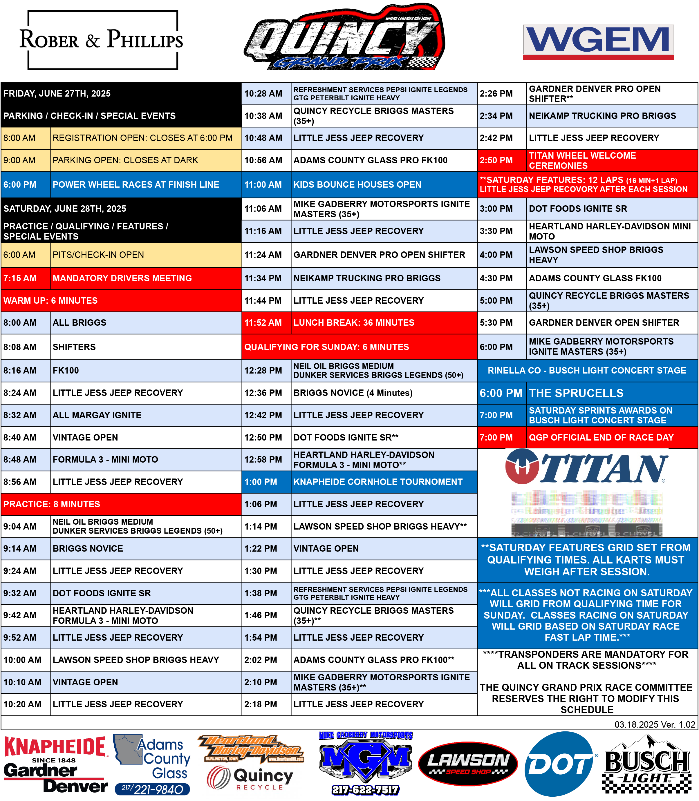 SCHEDULE — Quincy Grand Prix