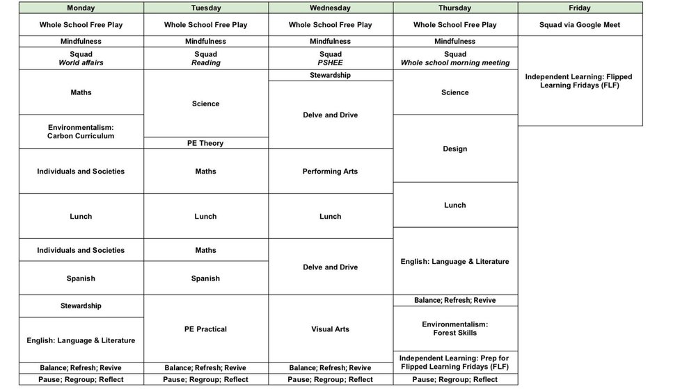 Liberty Woodland School | Timetable | A Future Focussed School