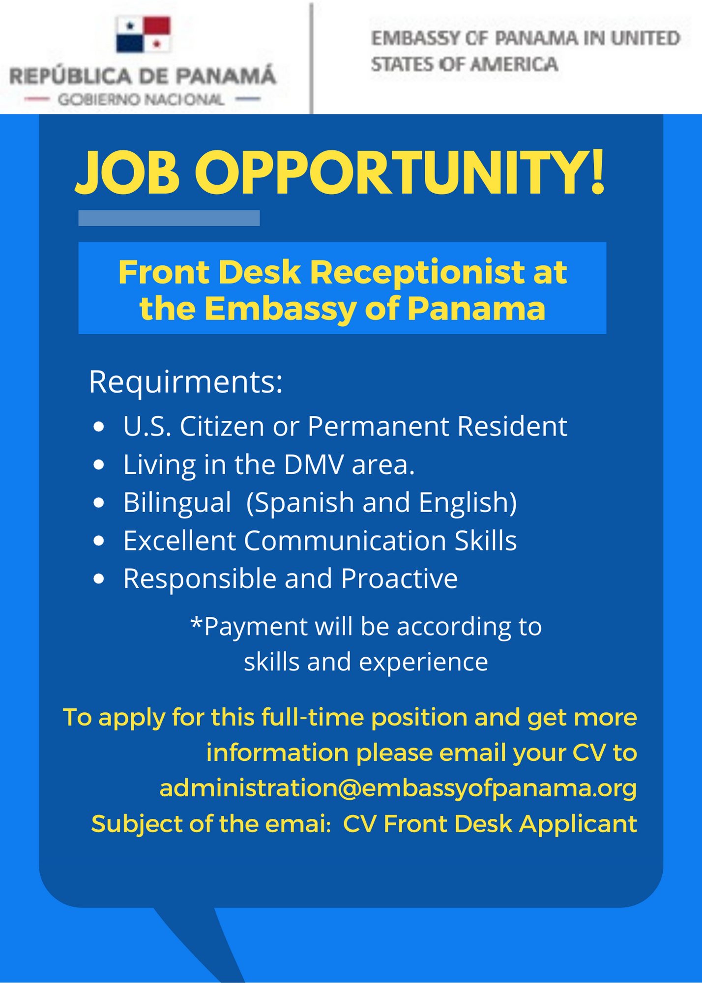JOB OPPORTUNITY AT THE EMBASSY — EOP