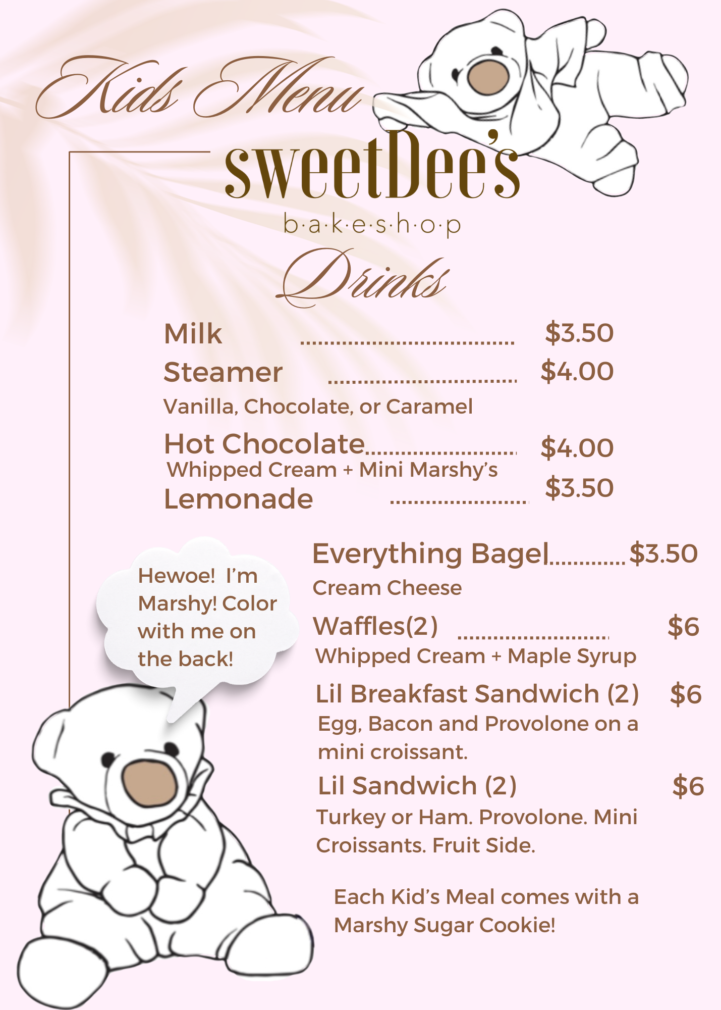 Menus — Sweet Dee's Bakeshop