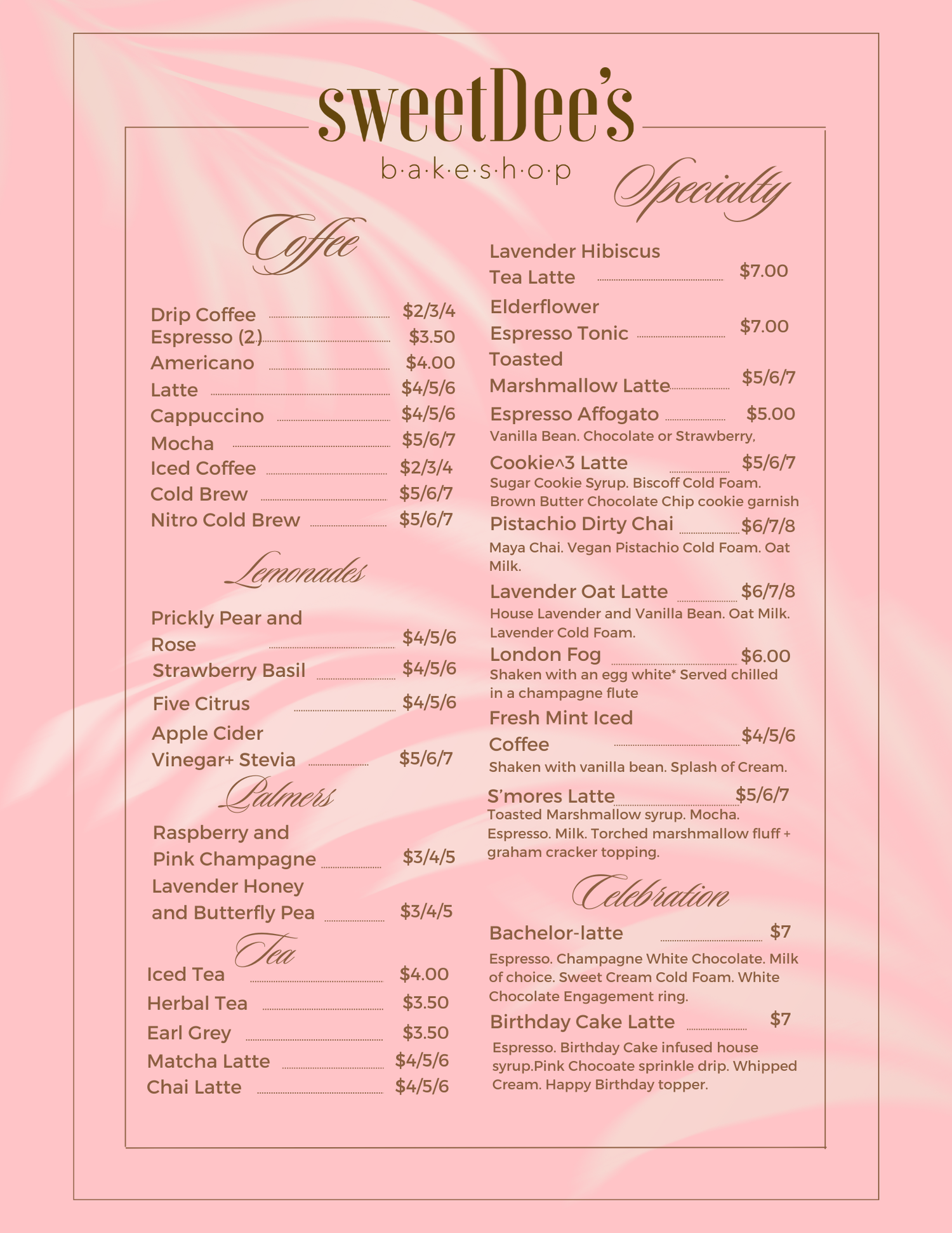 Menus — Sweet Dee's Bakeshop