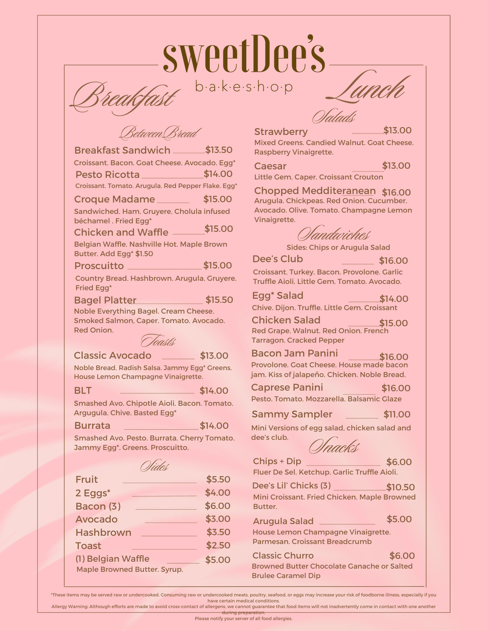 Menus — Sweet Dee's Bakeshop