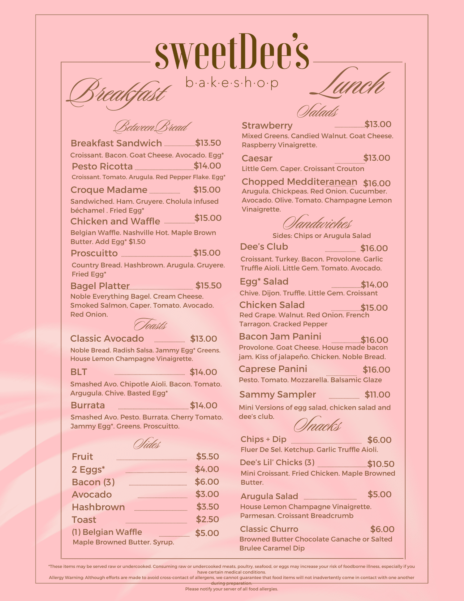 Menus — Sweet Dee's Bakeshop