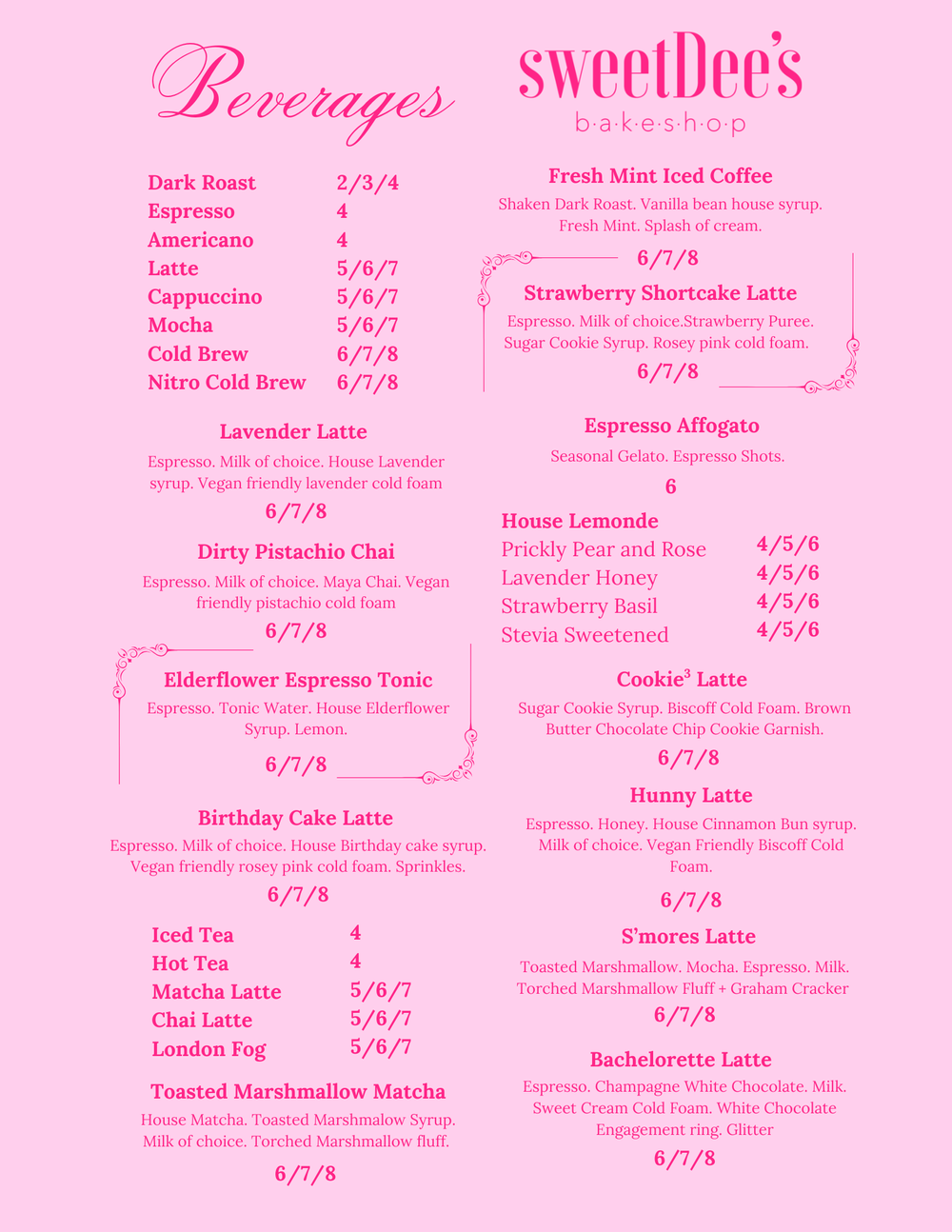 Menus — Sweet Dee's Bakeshop