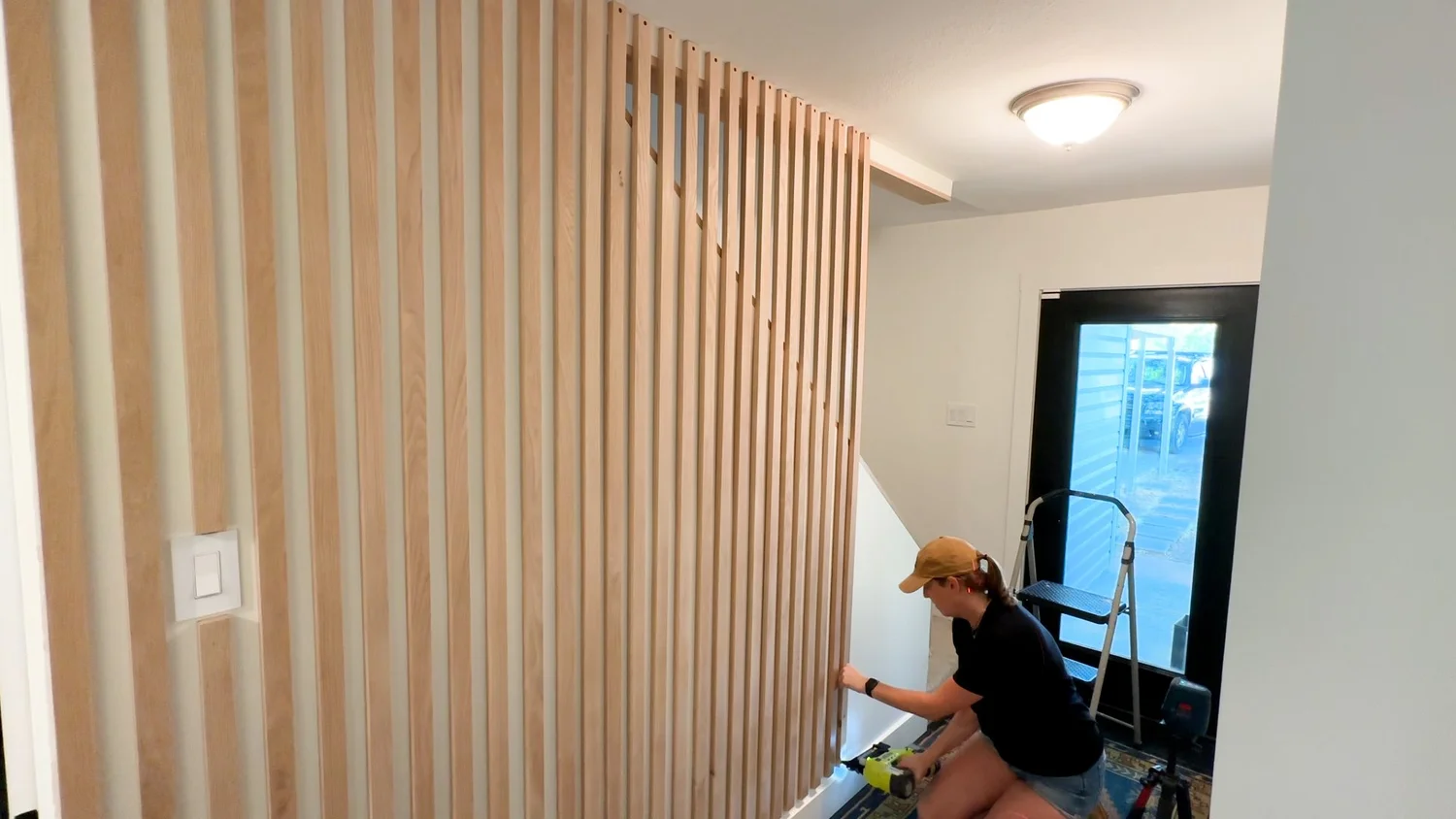 DIY Wood Slat Wall | Hallway & Stair Wall Makeover — MAKER GRAY
