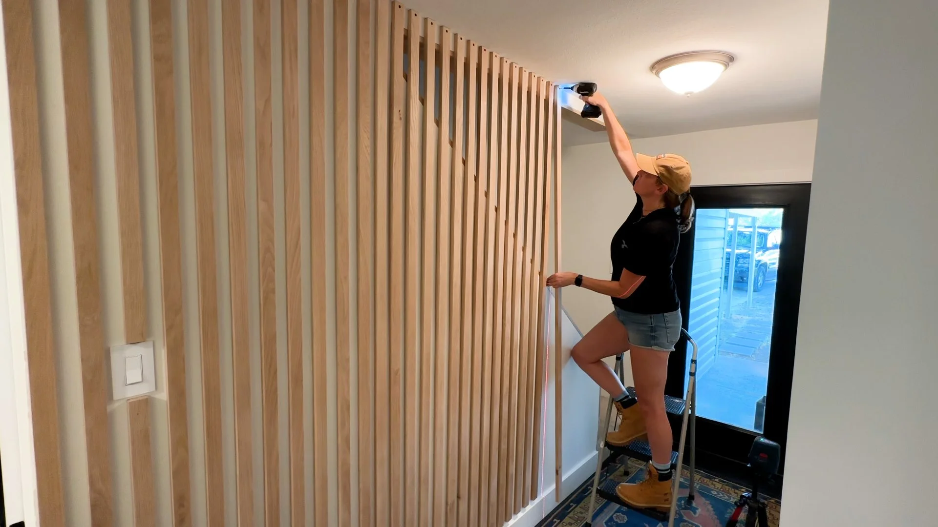DIY Wood Slat Wall | Hallway & Stair Wall Makeover — MAKER GRAY