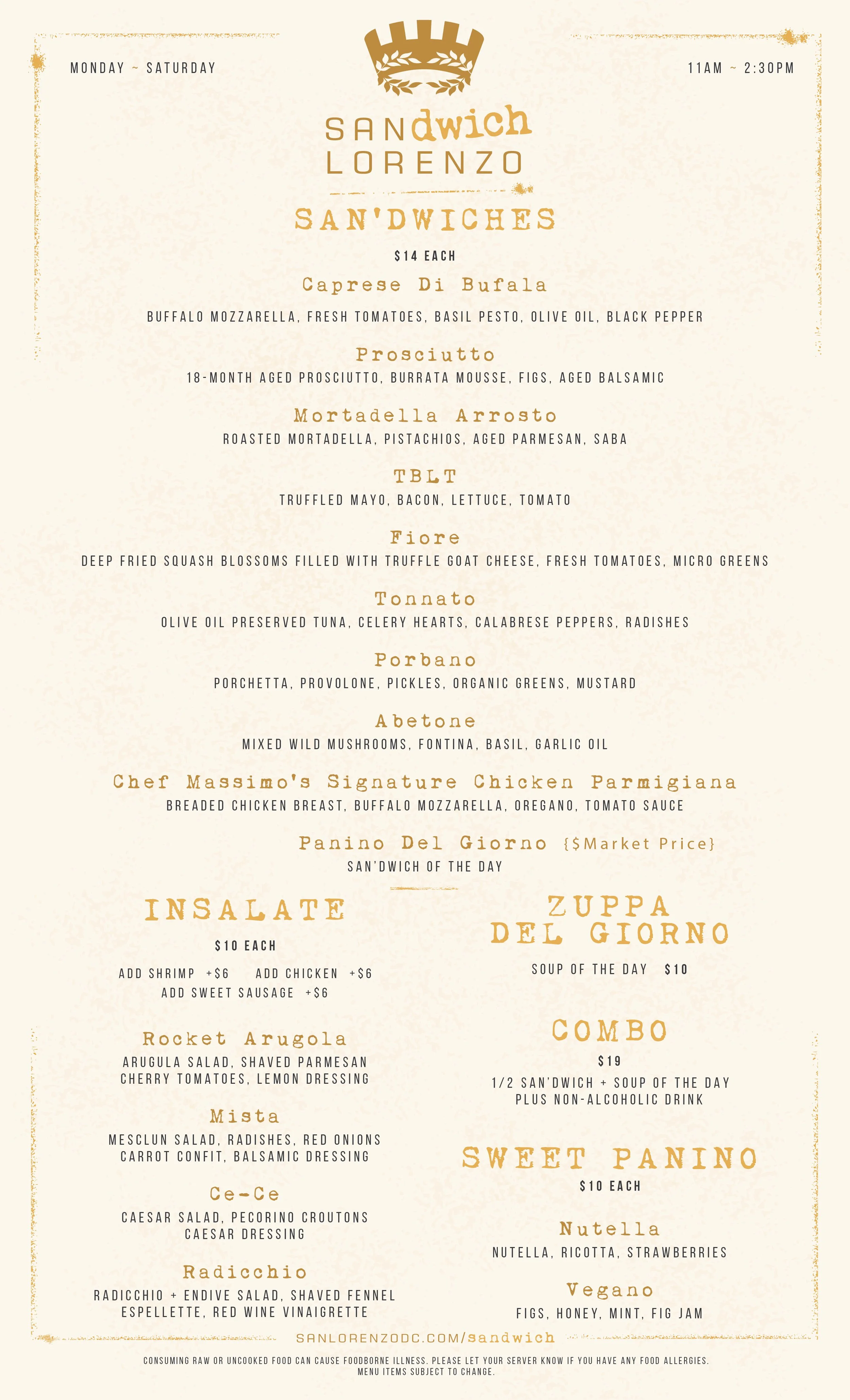 Menus at San Lorenzo - San Lorenzo