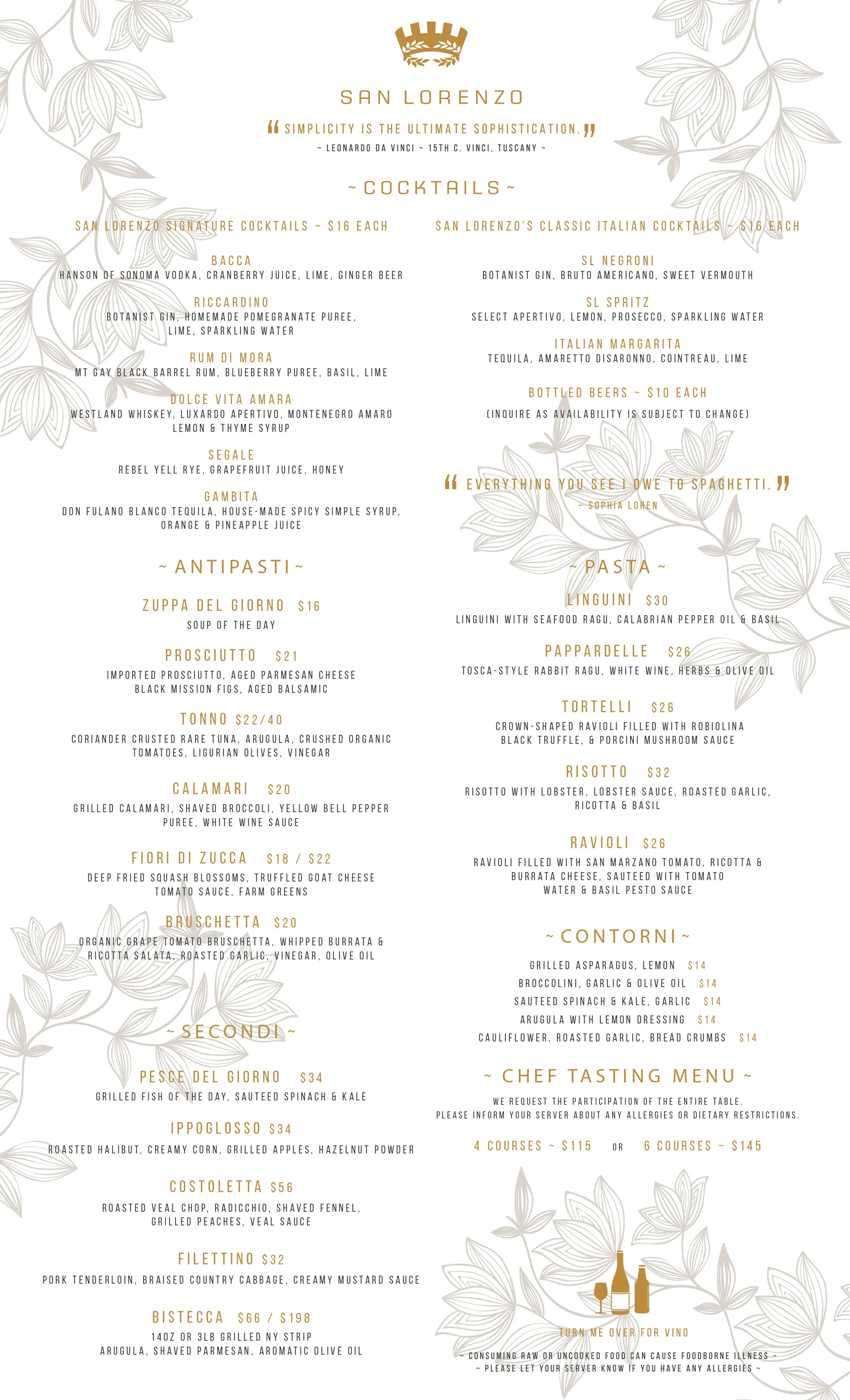 MENUS — San Lorenzo