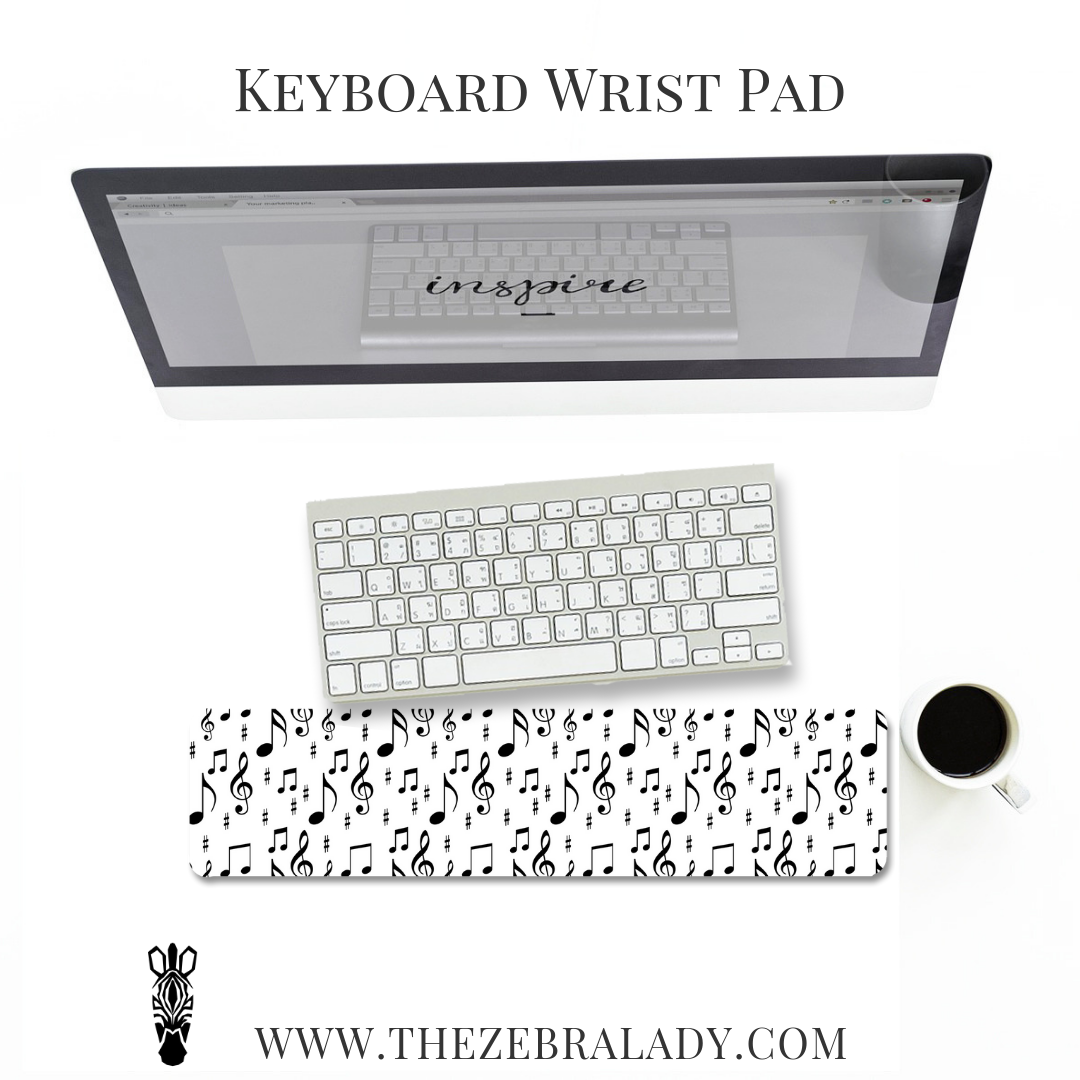 White Black Music Notes Keyboard Wrist Pad — THE ZEBRA LADY