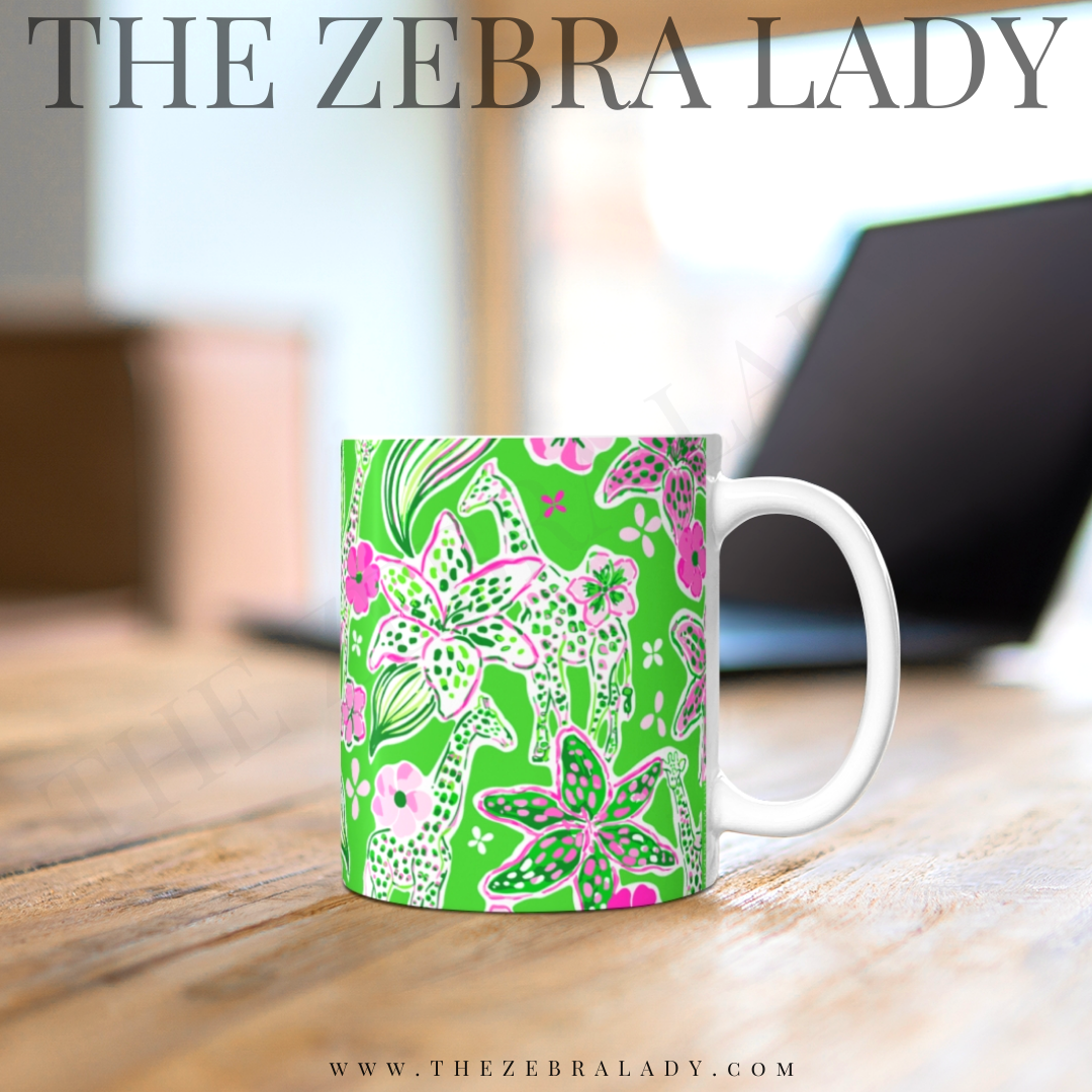 Green Preppy Giraffe Mug 11 oz or 15 oz — THE ZEBRA LADY