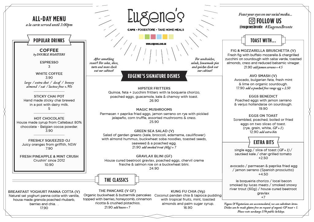 MENUS — Eugene's Cafe Bronte