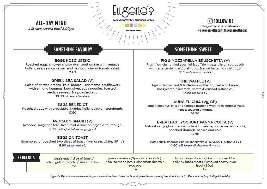 MENUS — Eugene's Cafe Bronte