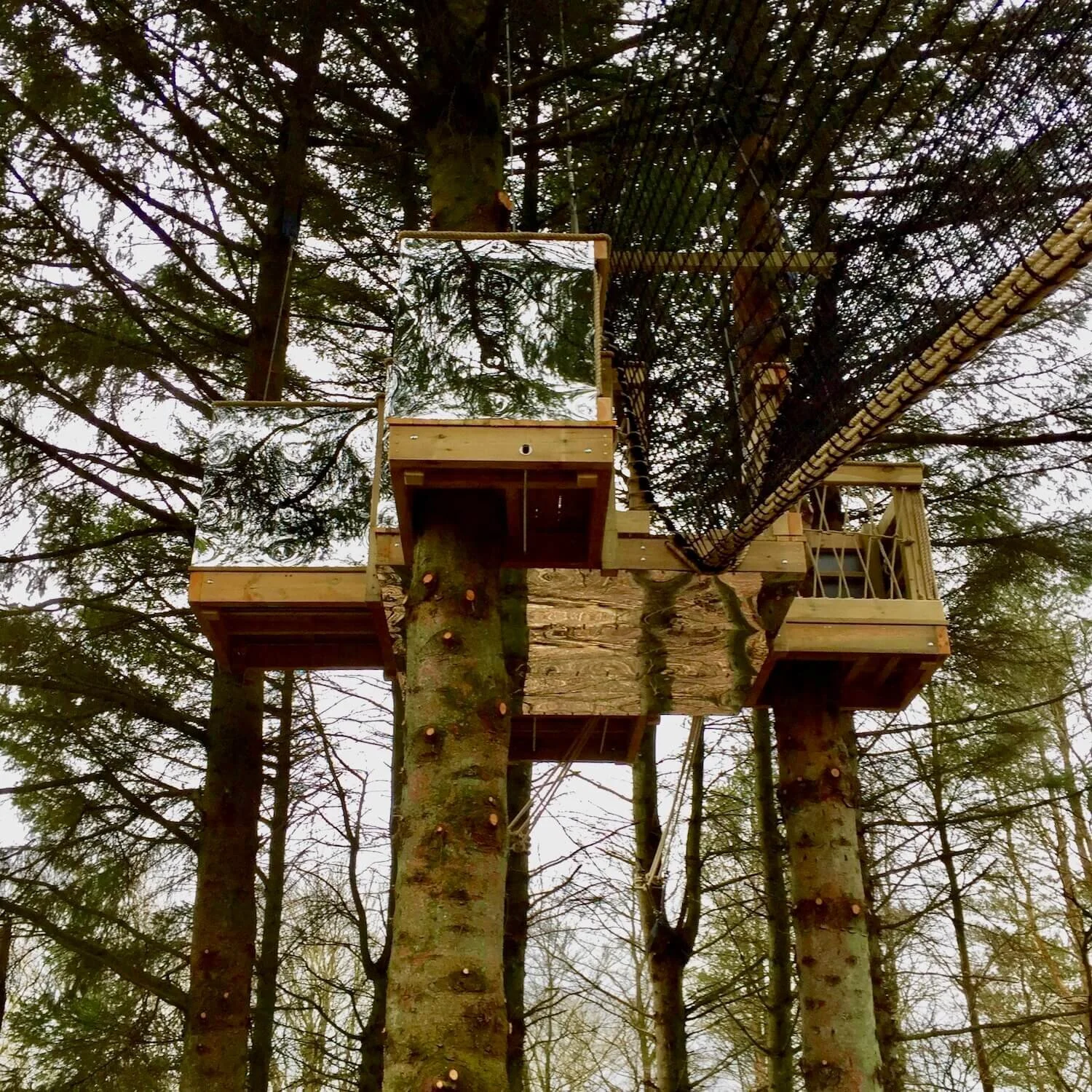 Aerial Mirrored Treehouse - Palacerigg, Scotland — Treehouses, Rope ...