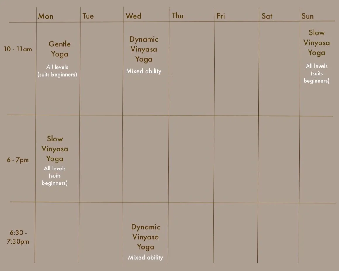 Timetable + Prices — TŶ YOGA STUDIO