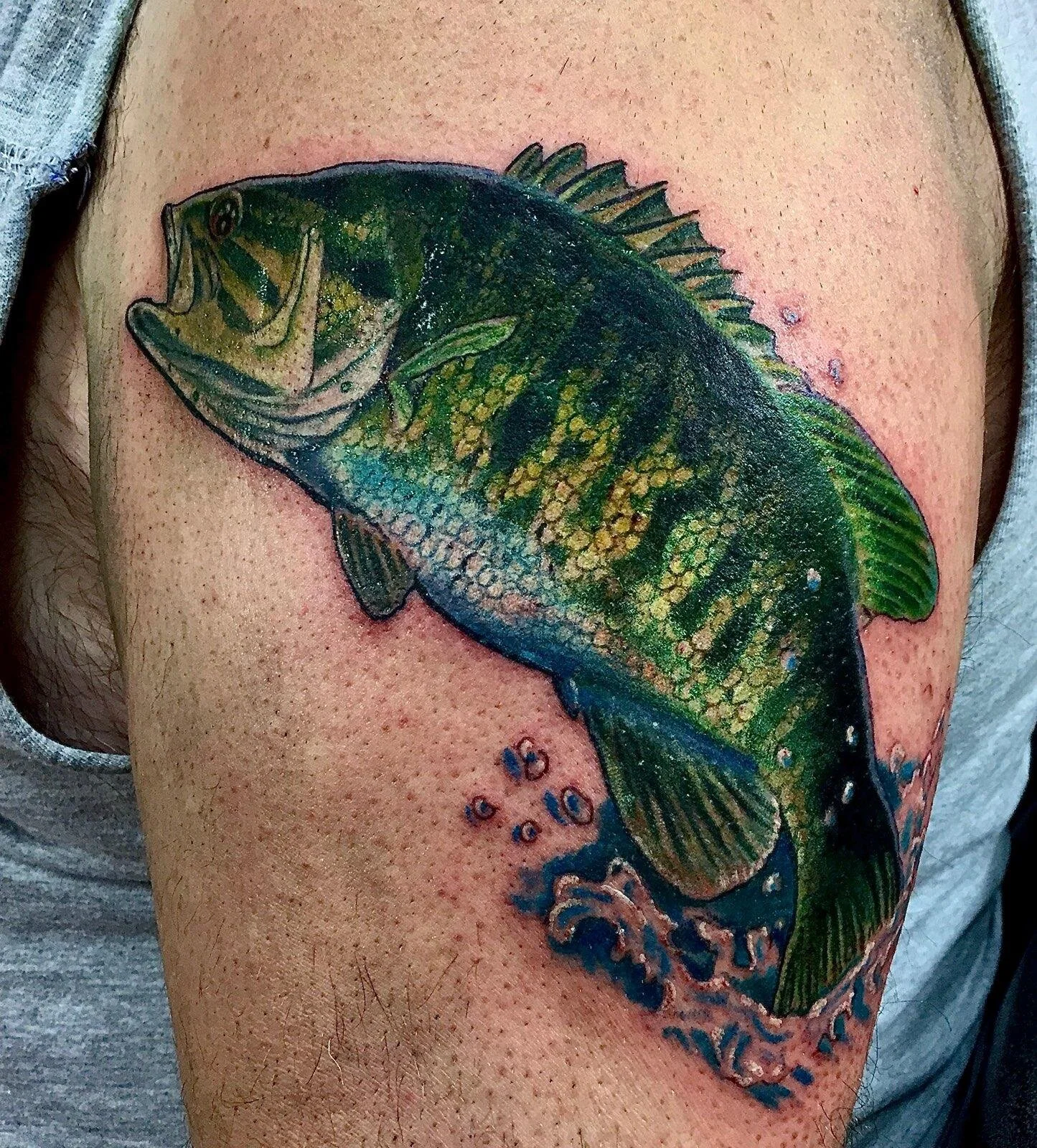 Bass Jumping Out Of Water Tattoo