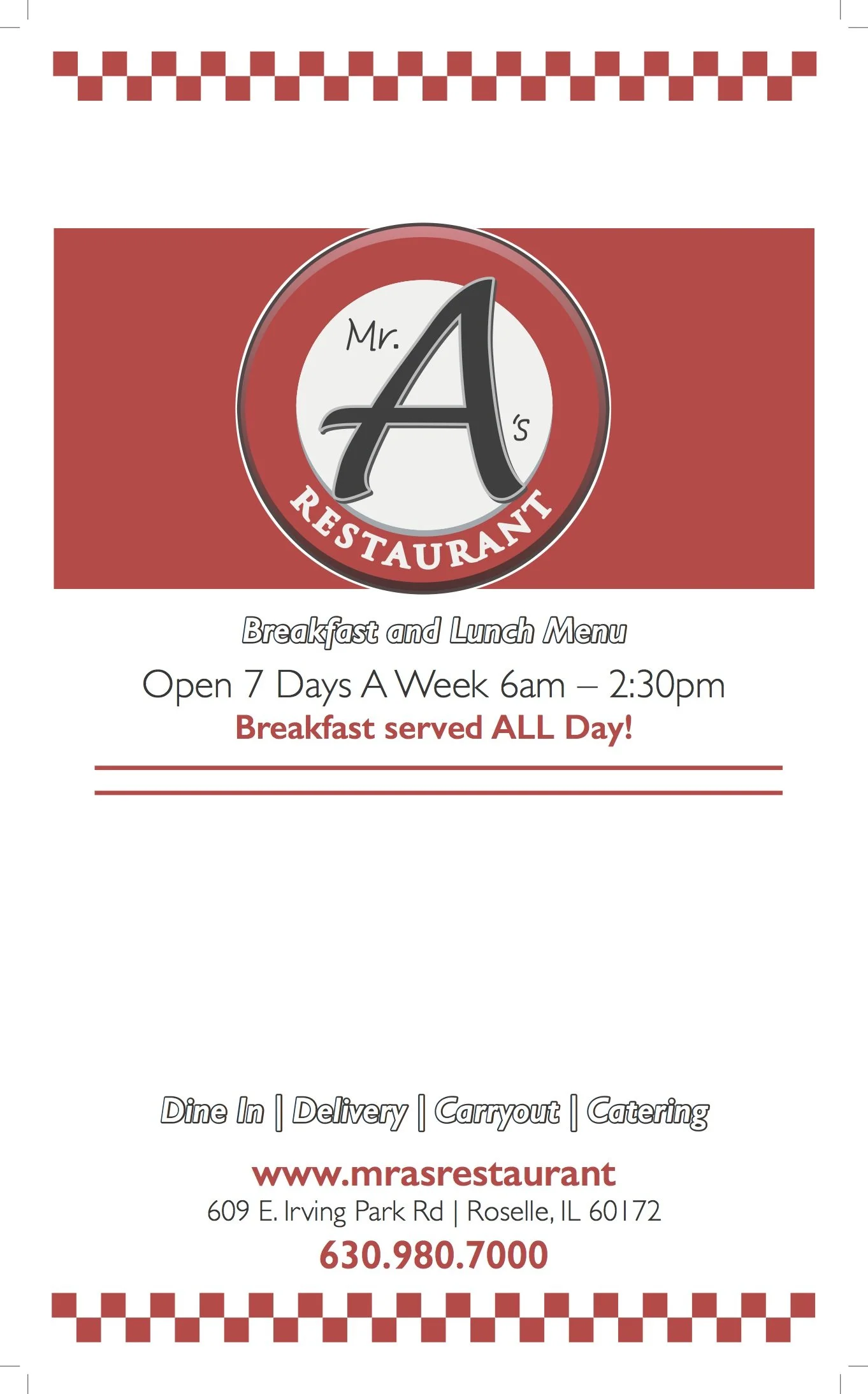 Menu — Mr. A's Restaurant