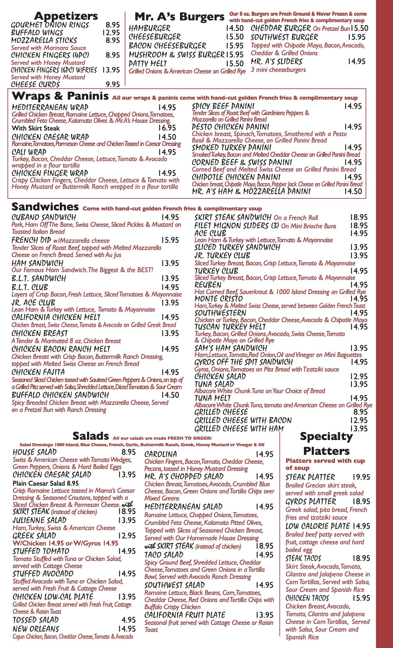Menu — Mr. A's Restaurant