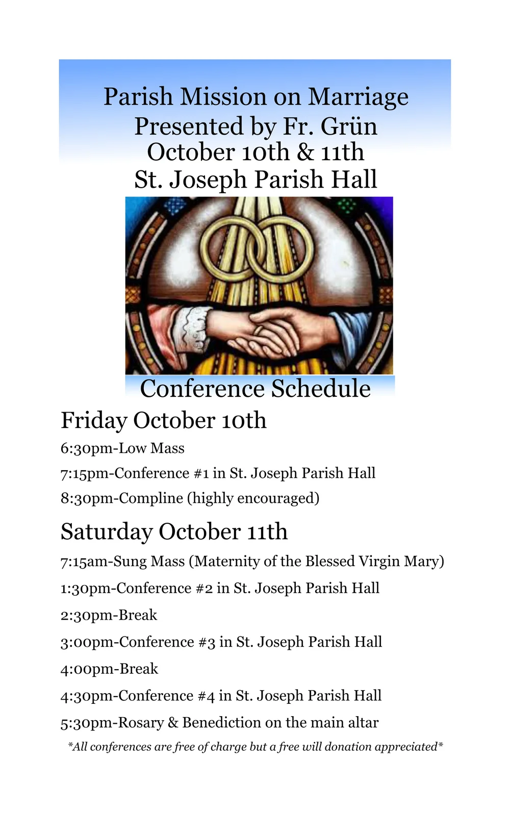 Parish Mission on Marriage Presented by Fr. Grün-October 10th & 11th ...