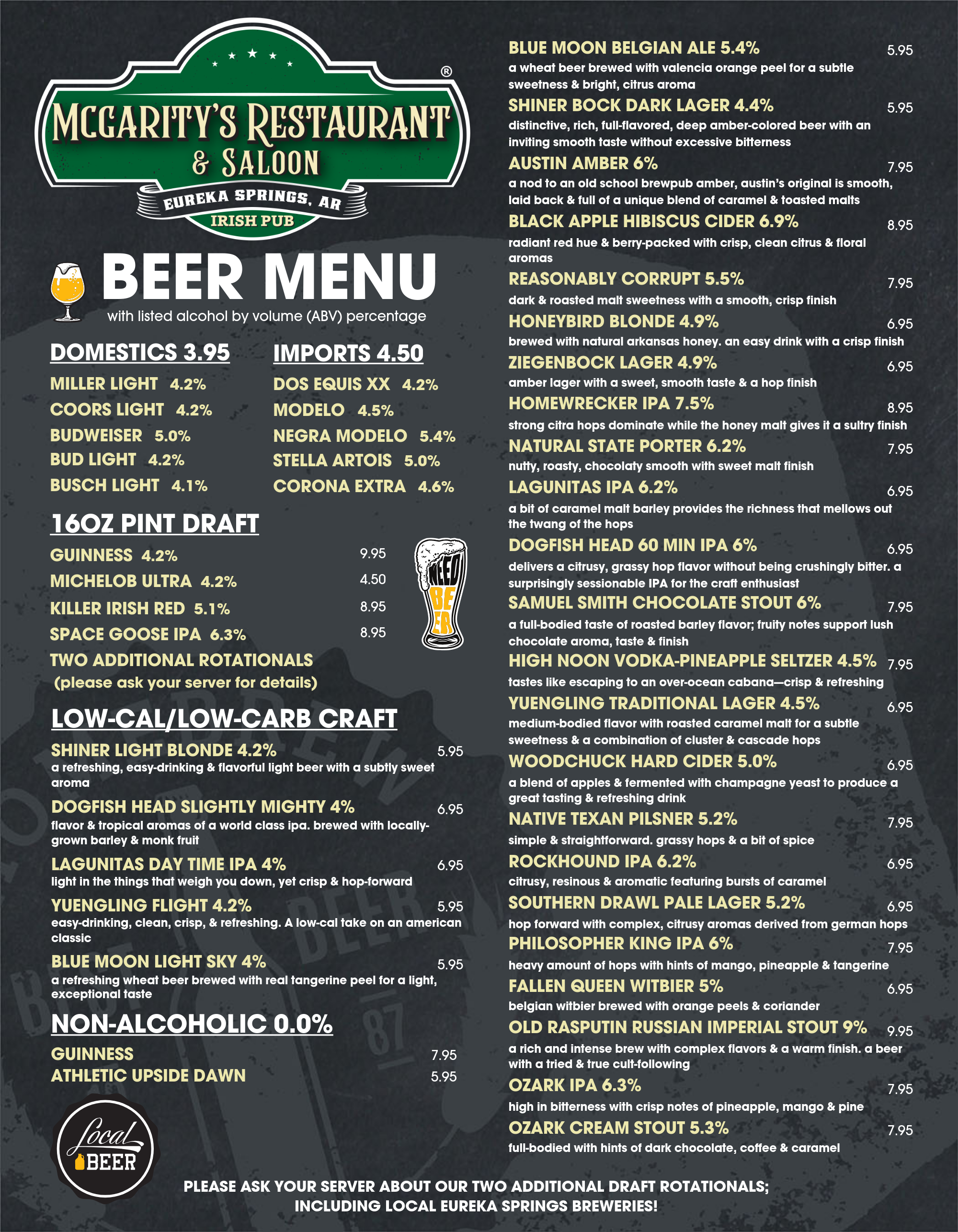 View The Full Menu Online | McGarity's Restaurant and Irish Pub®