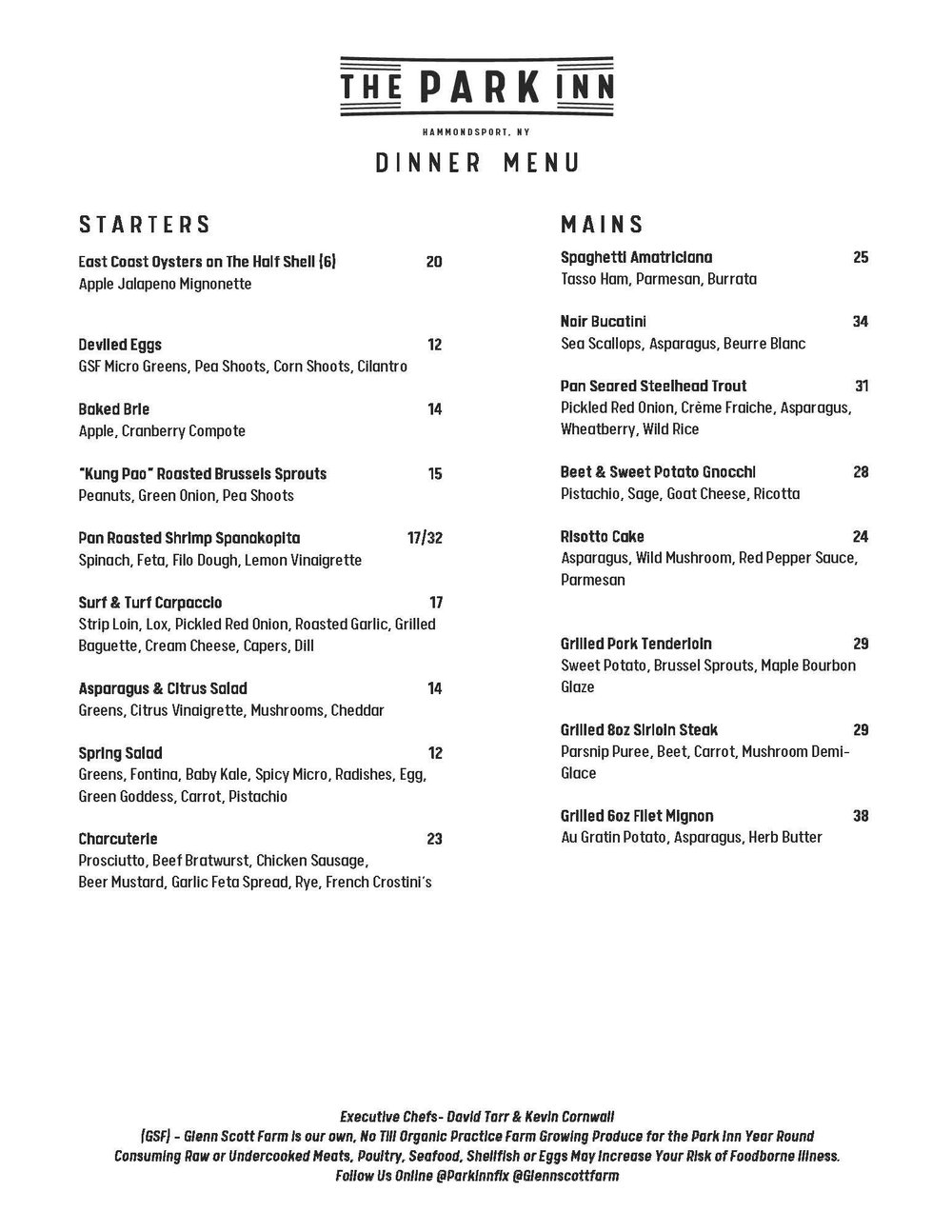Menu — The Park Inn