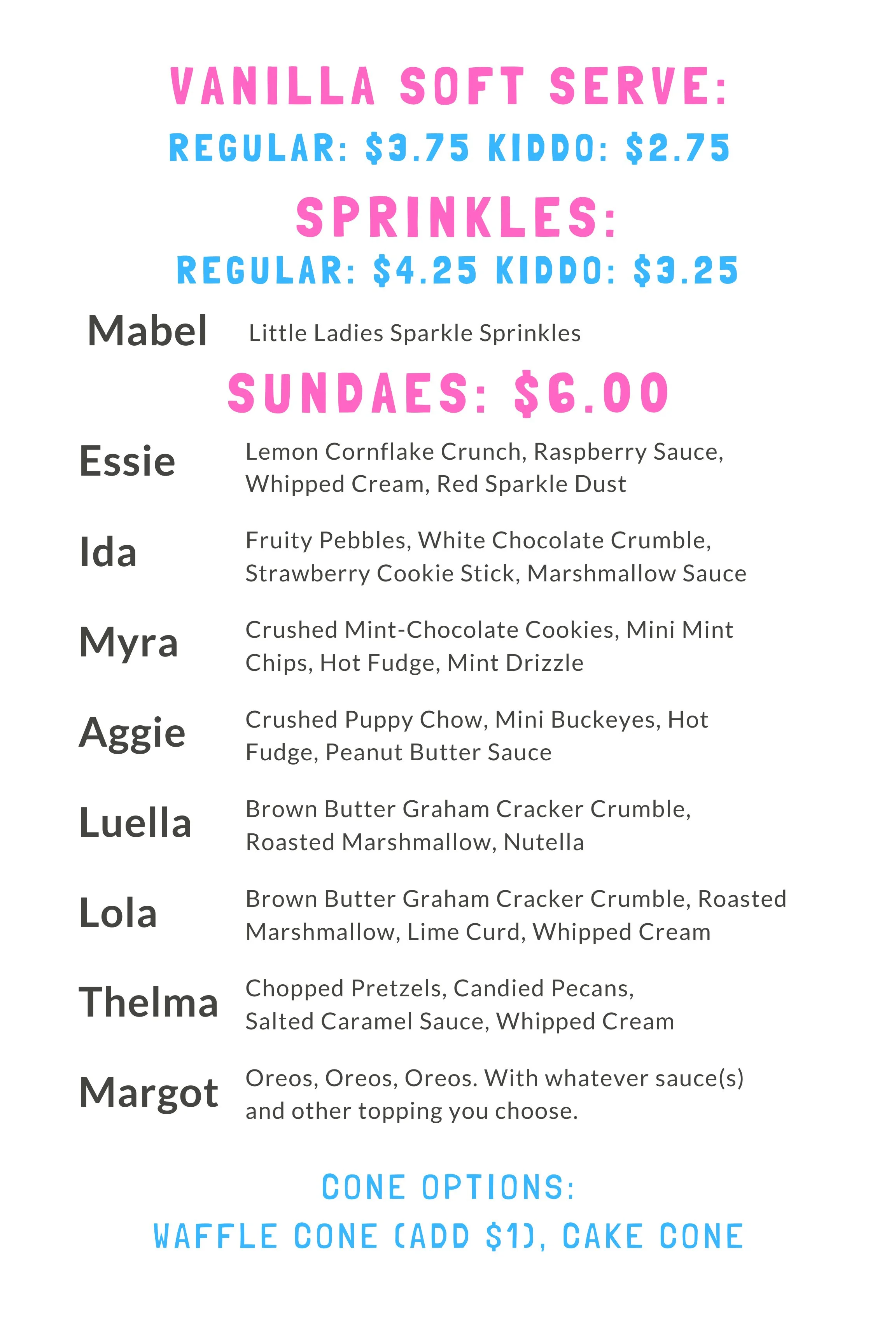 Ice Cream Truck Menu