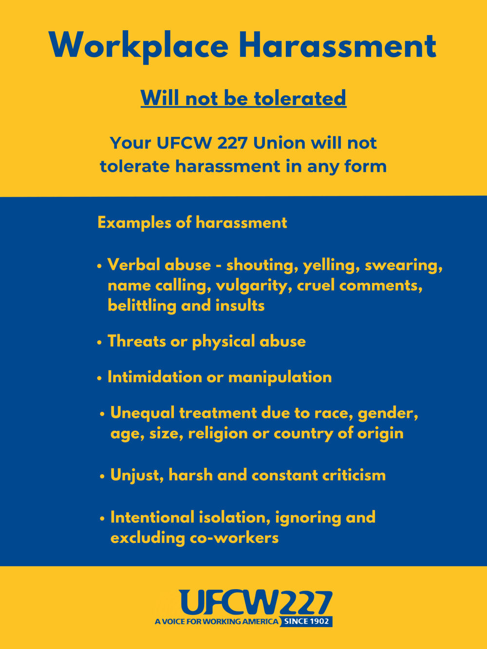 Workplace Harassment — United Food and Commercial Workers Local 227