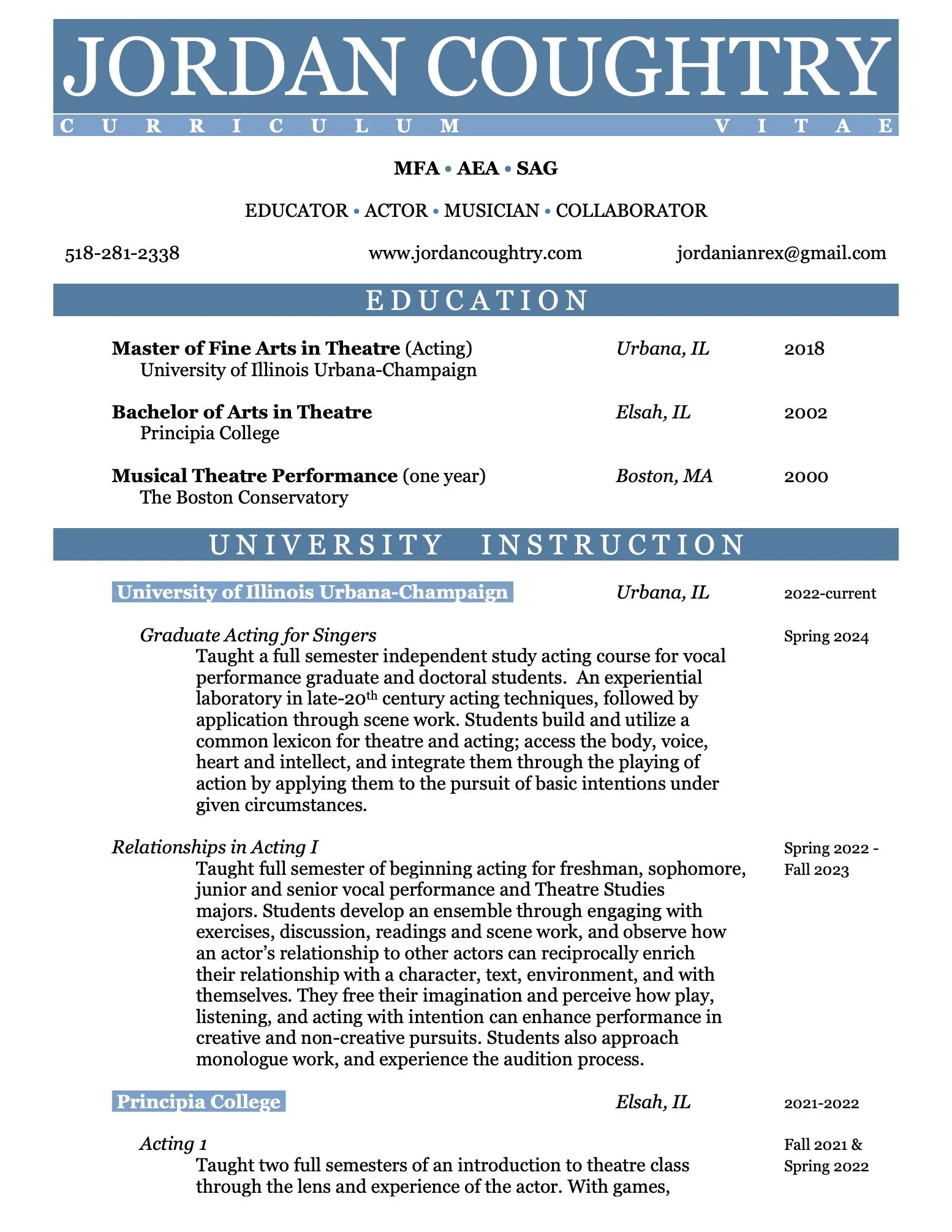 Academic CV — Jordan Coughtry