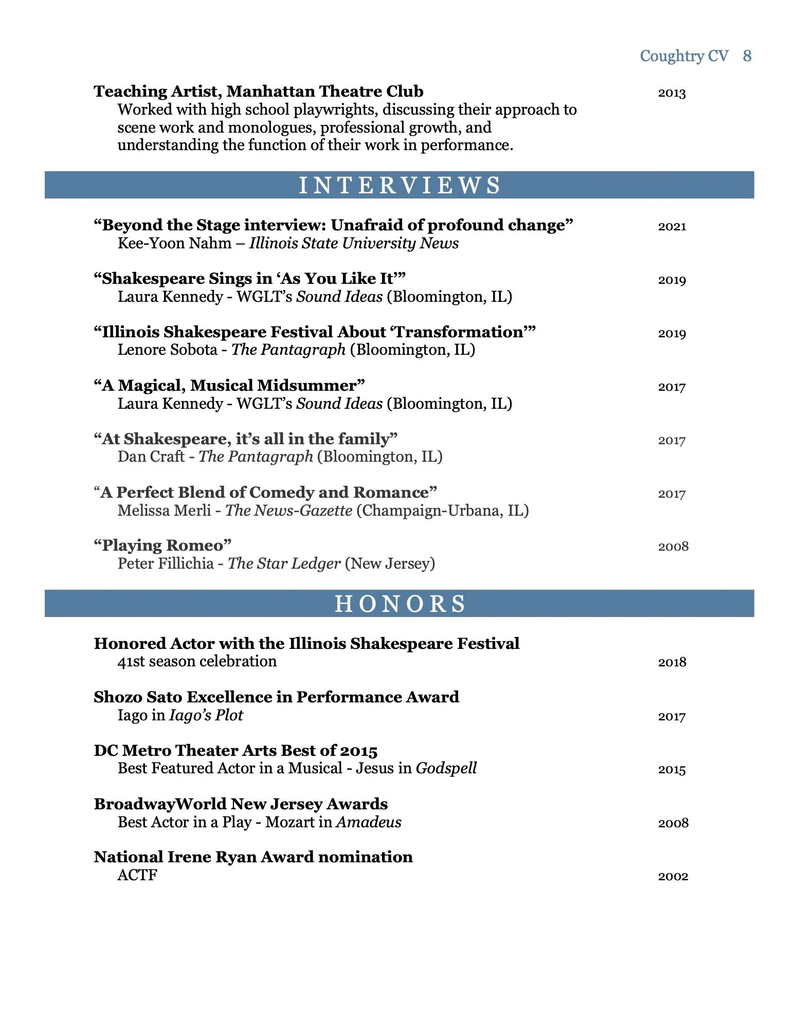 Academic CV — Jordan Coughtry