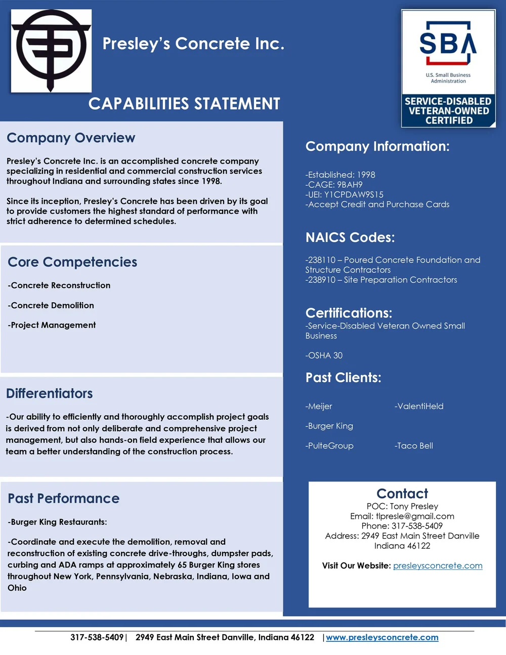 Capability Statement — Presley's Concrete Inc.