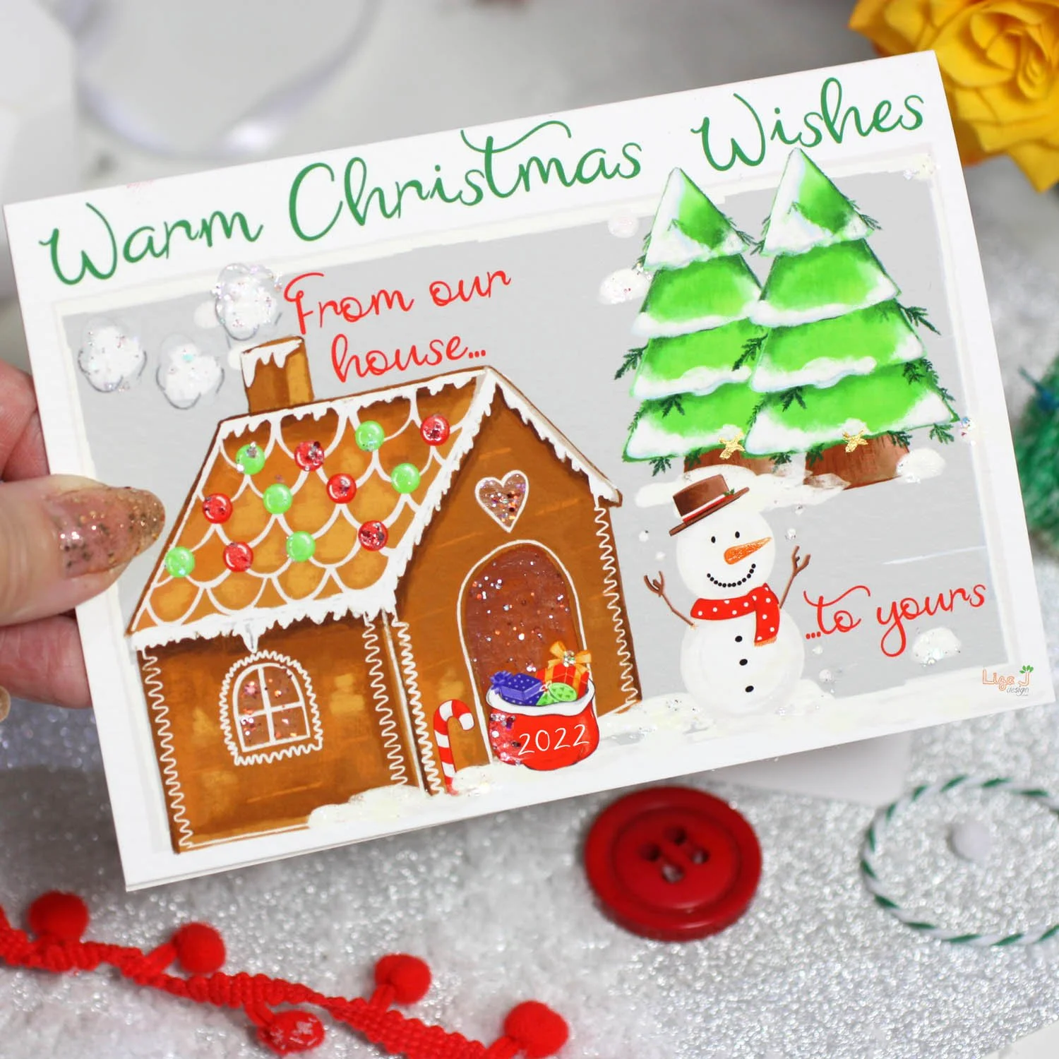 Gingerbread House 'From Ours To Yours' Christmas Card — Liza J design
