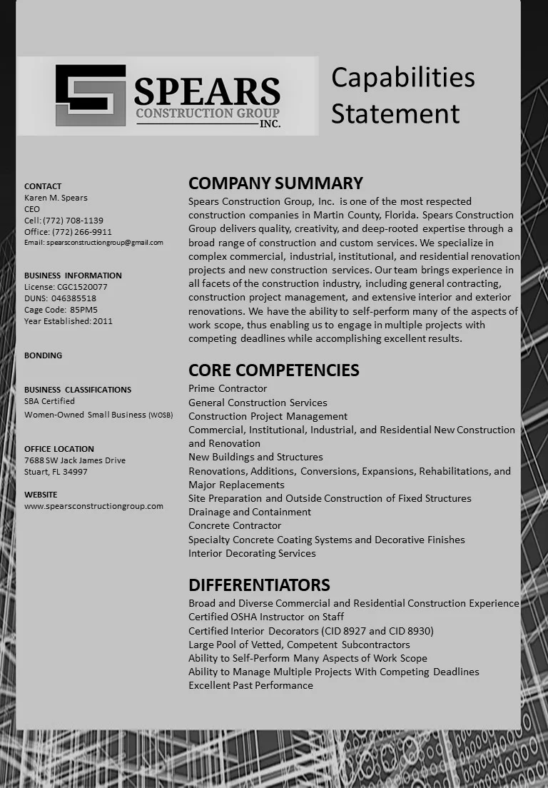 Capabilities Statement — Spears Construction Group, Inc.