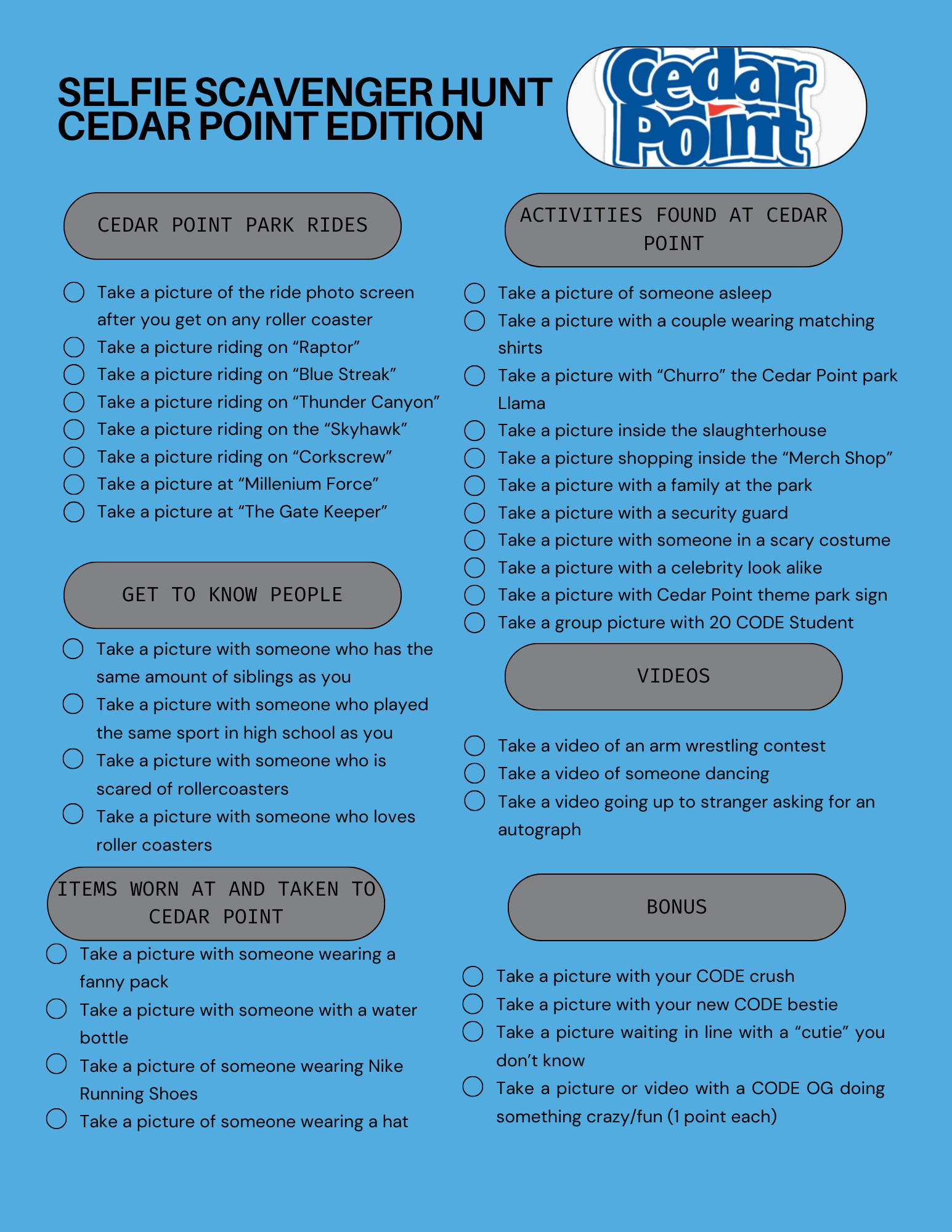 Cedar Point Getaway Info — Campus Outreach